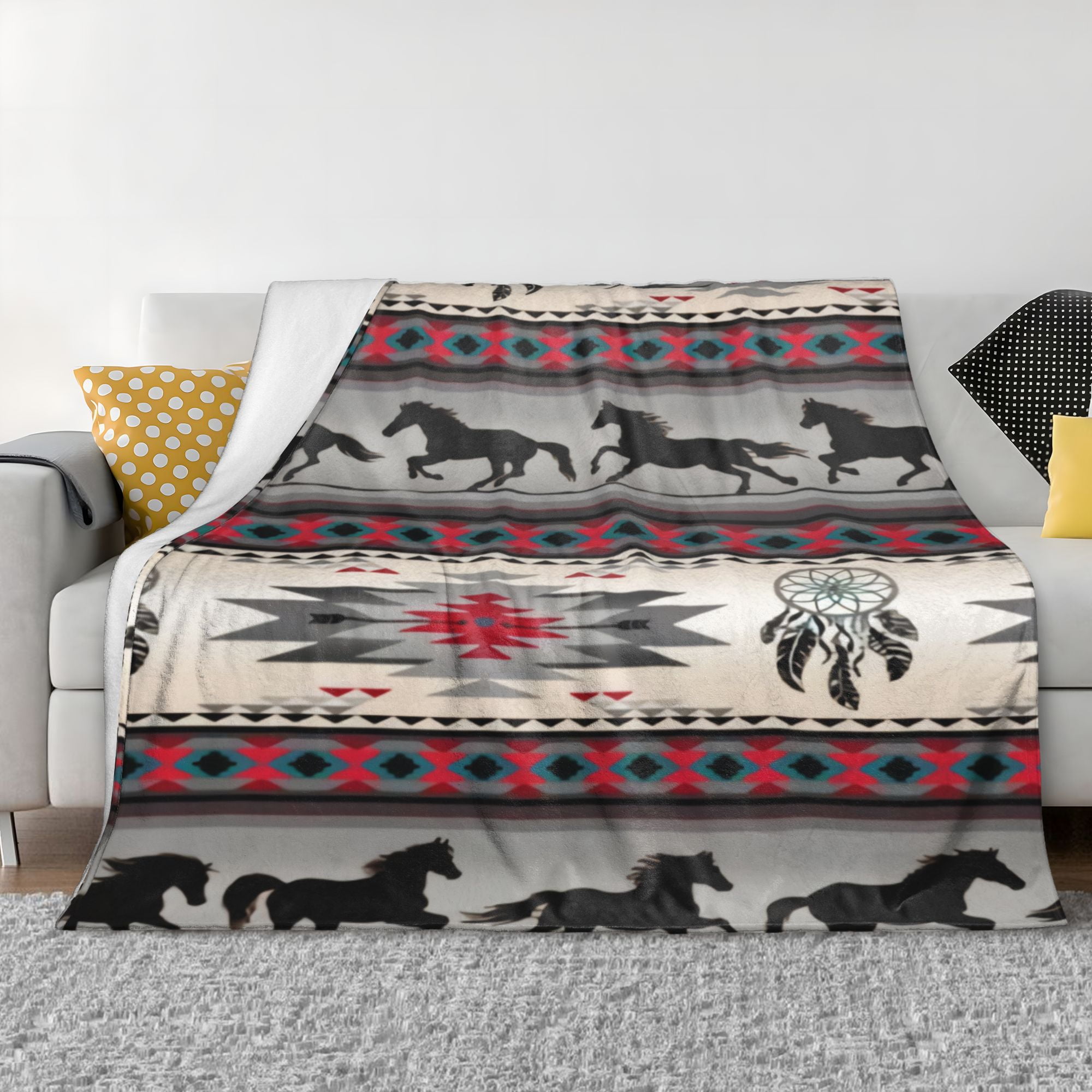 Turquoise Aztec Horse Native Indian Throw Blankets 80"X60" Lightweight ...