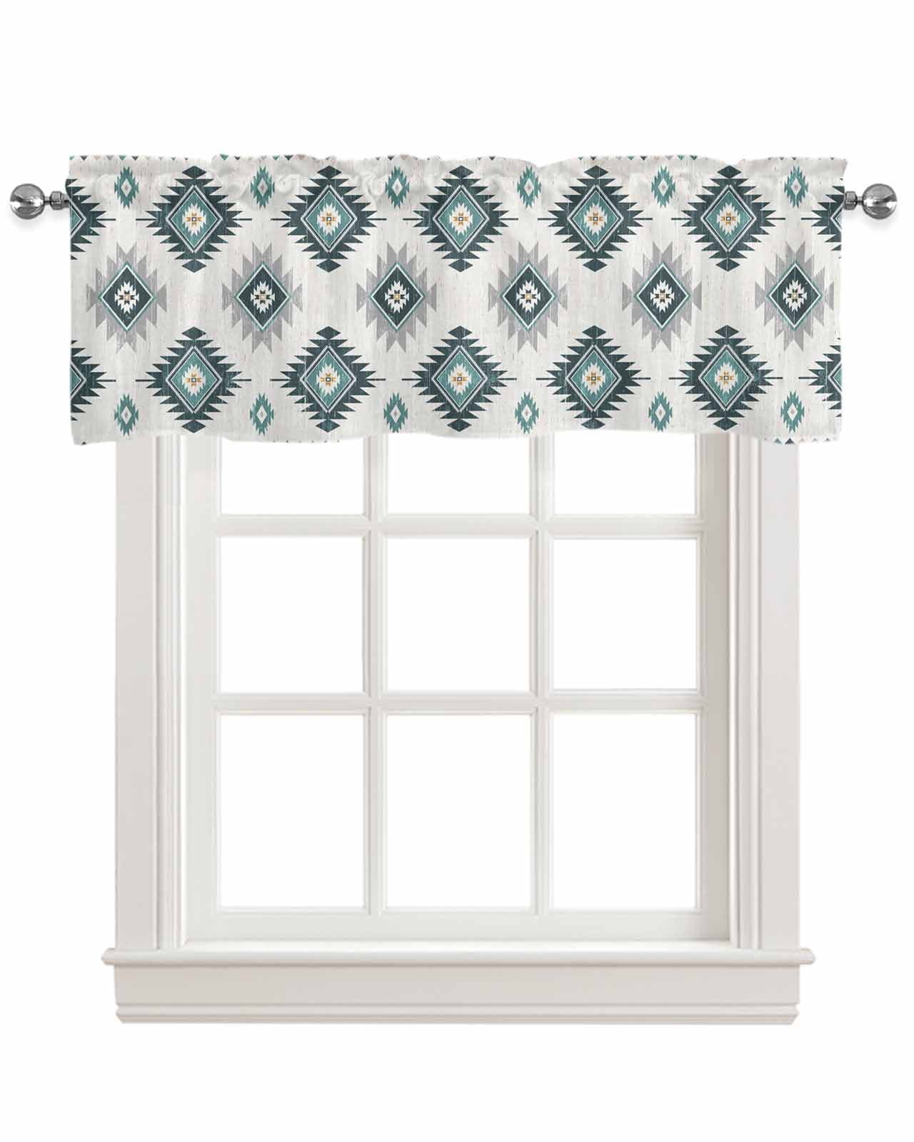 Turquoise Aztec Kitchen Valances for Windows Farmhouse Linen Window ...