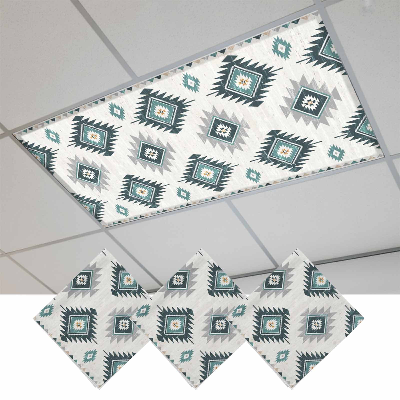 Turquoise Aztec Magnetic Fluorescent Light Covers for Ceiling Lights ...