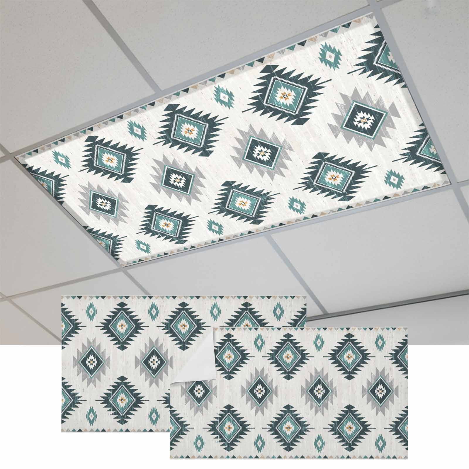 Turquoise Aztec Magnetic Fluorescent Light Covers for Ceiling Lights ...