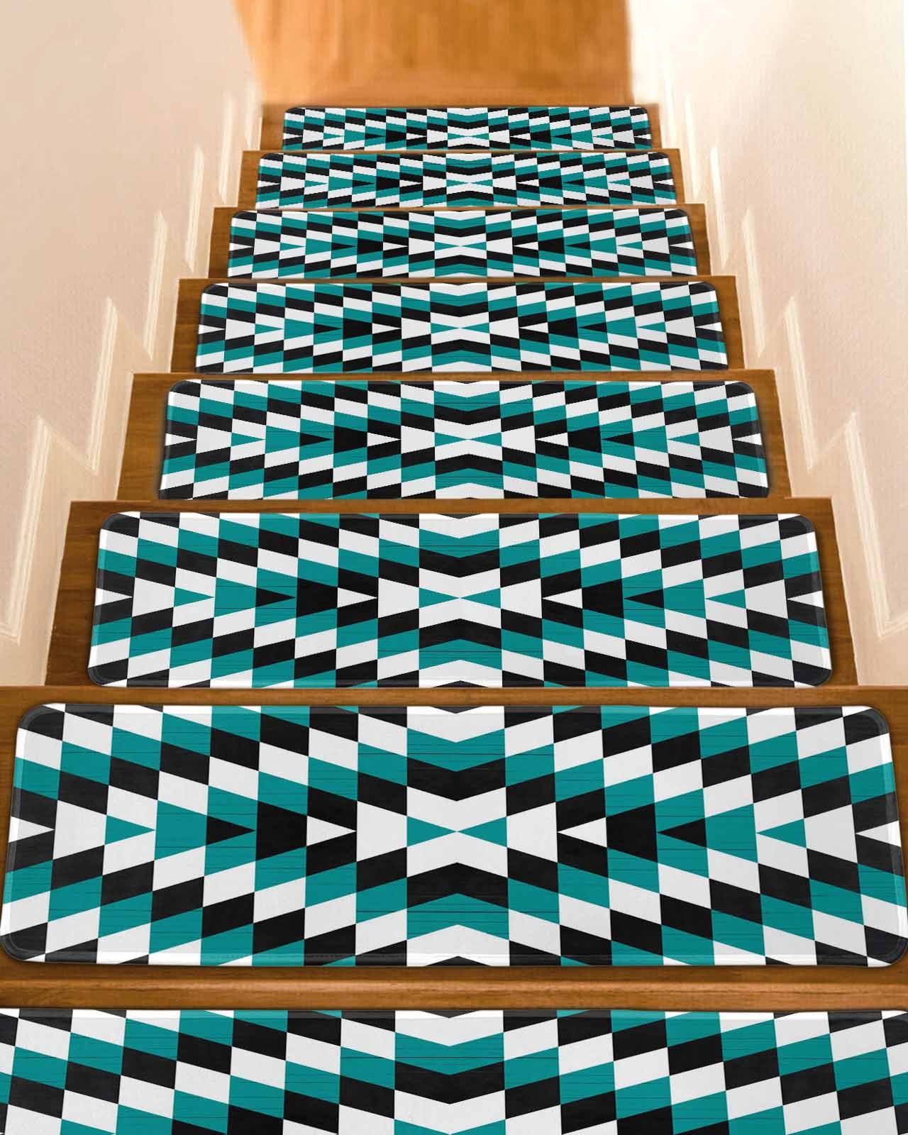 Turquoise Aztec Stair Treads for Wooden Steps Indoor Runner Rug Carpet ...