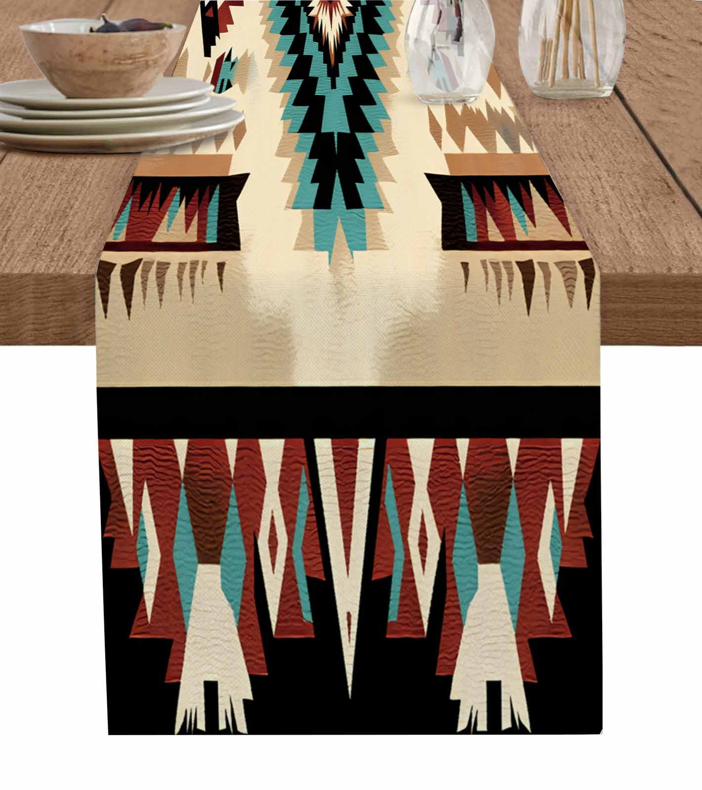 Turquoise Aztec Table Runner-Cotton Linen- 90 Inch Holiday Dresser ...
