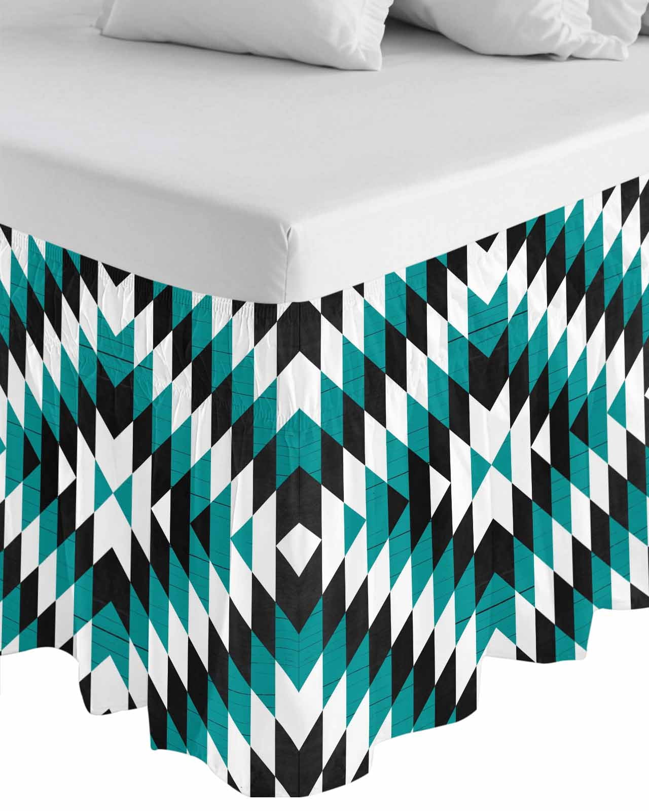 Turquoise Aztec Wrap Around Bed Skirts for Queen Bed 16" Drop,Bed Skirt ...