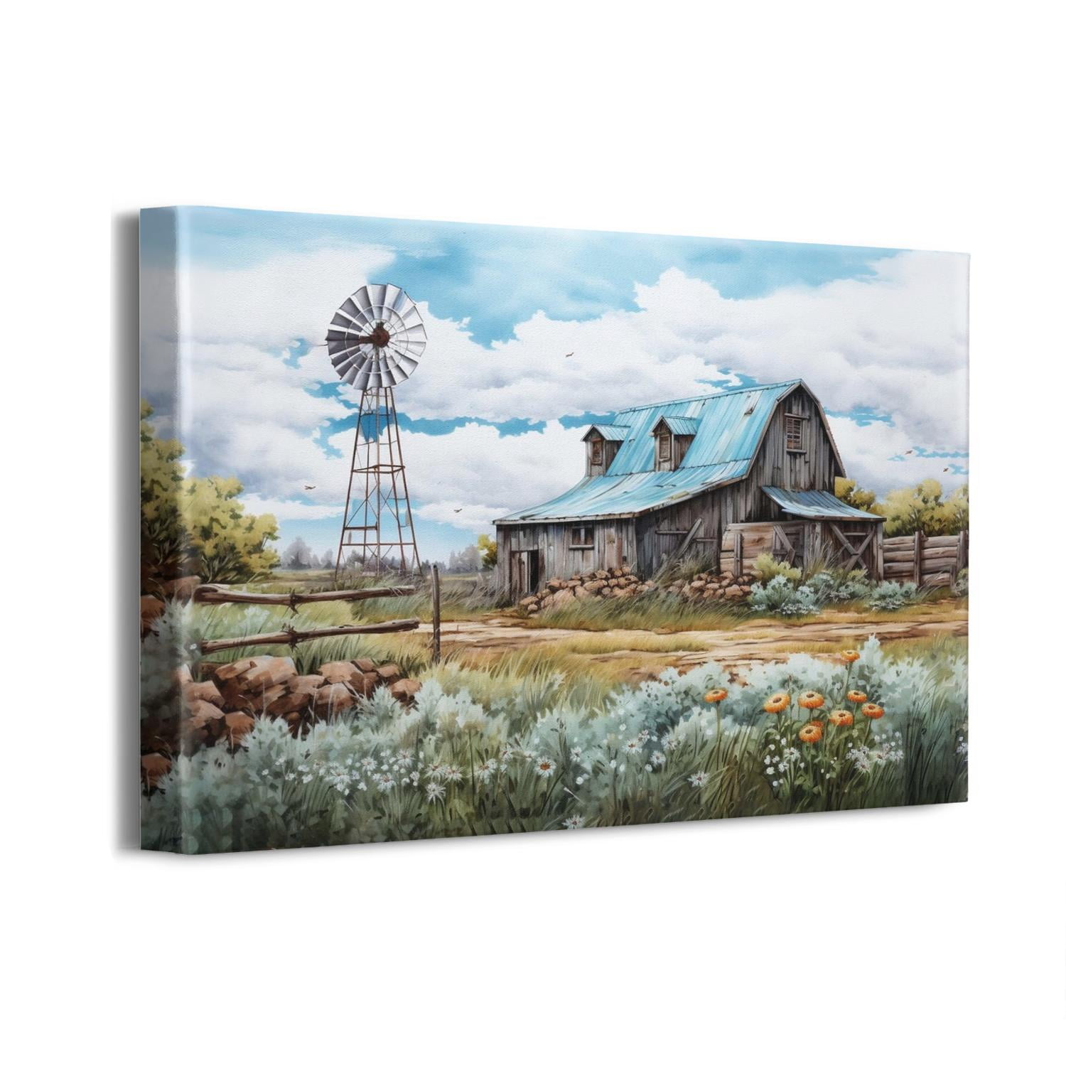 Turquoise Barn Canvas Wall Art Modern Artwork Rustic Teal Barn Bathroom ...