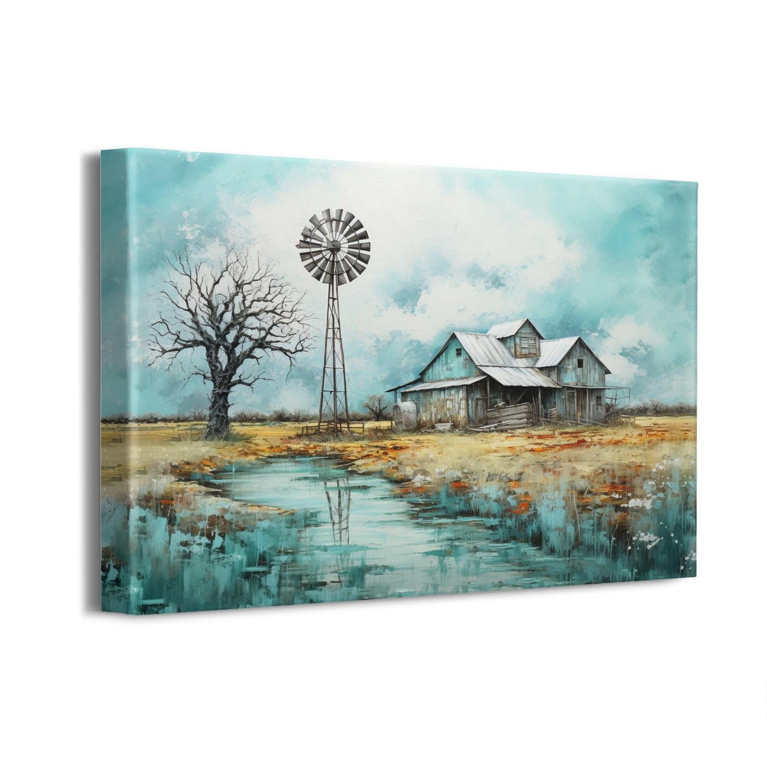 Turquoise Barn Canvas Wall Art Modern Artwork Rustic Teal Barn Bathroom ...