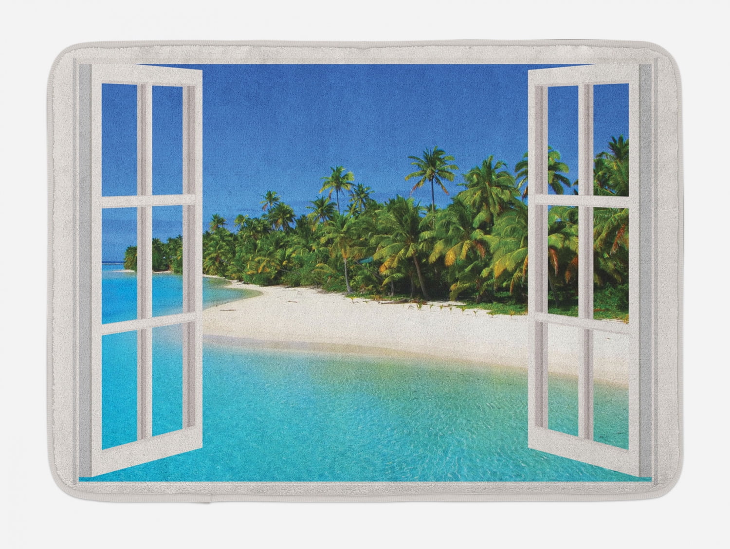 Turquoise Bath Mat, Ocean Paradise Island View from Gazebo Palm Tree ...