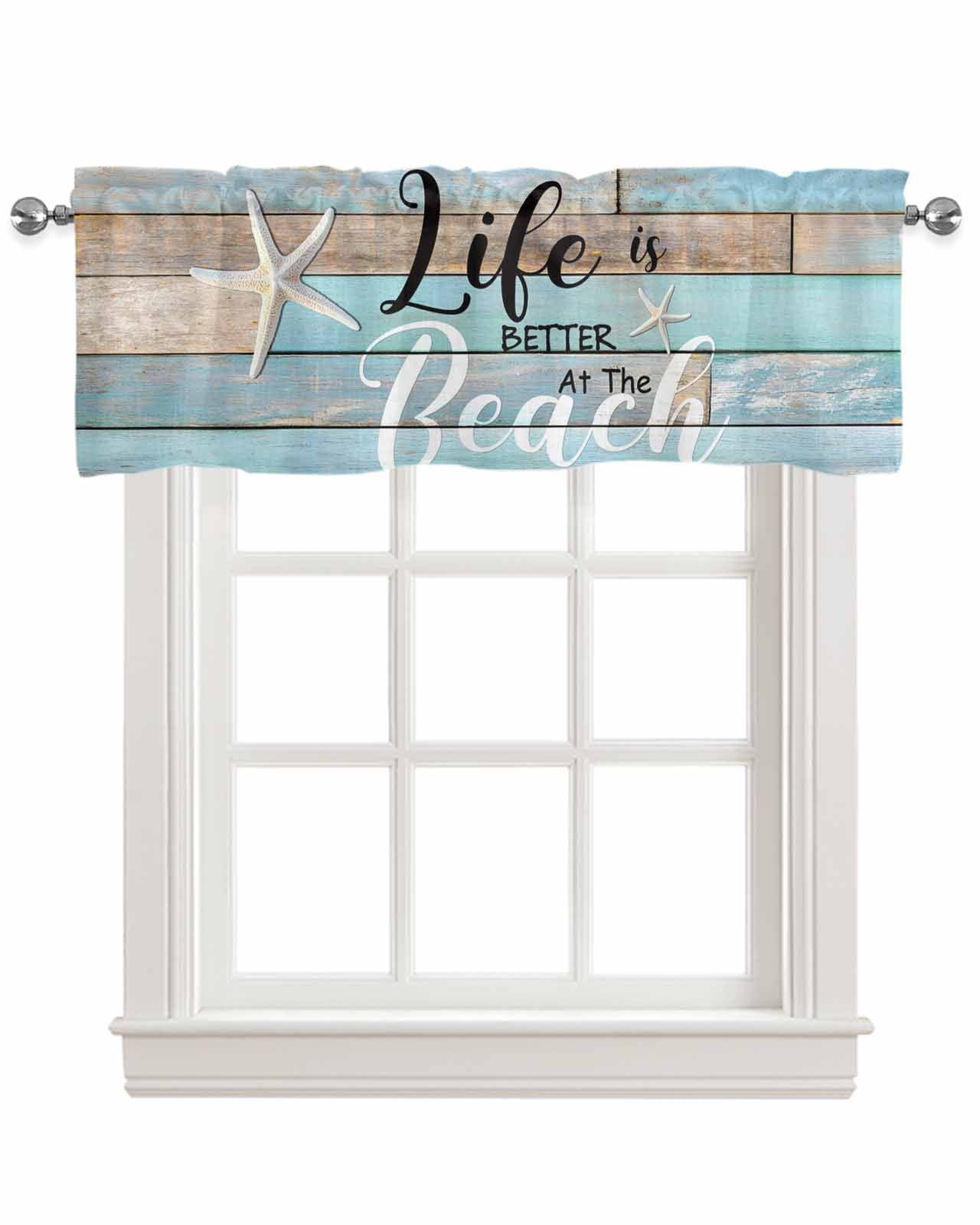 Turquoise Beach Kitchen Valances for Windows Farmhouse Linen Window ...