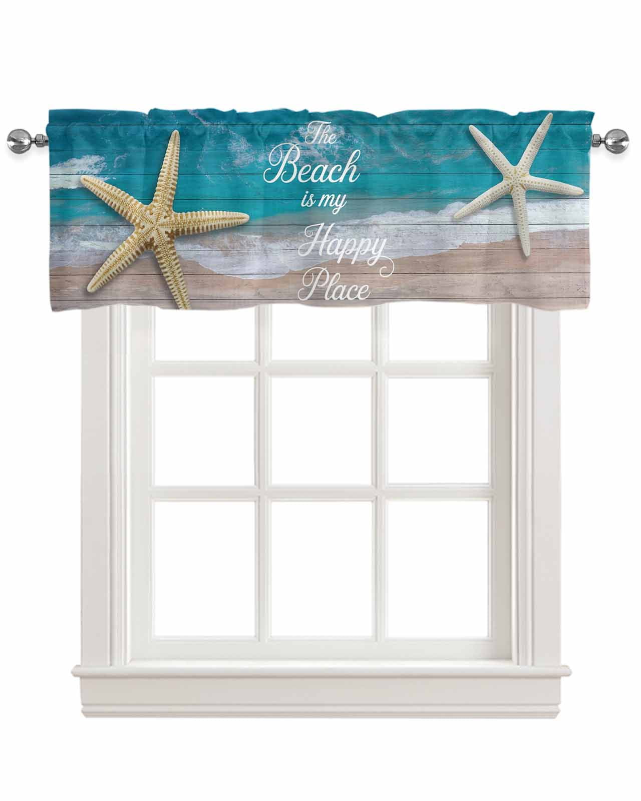 Turquoise Beach Summer Kitchen Valances for Windows Farmhouse Linen ...