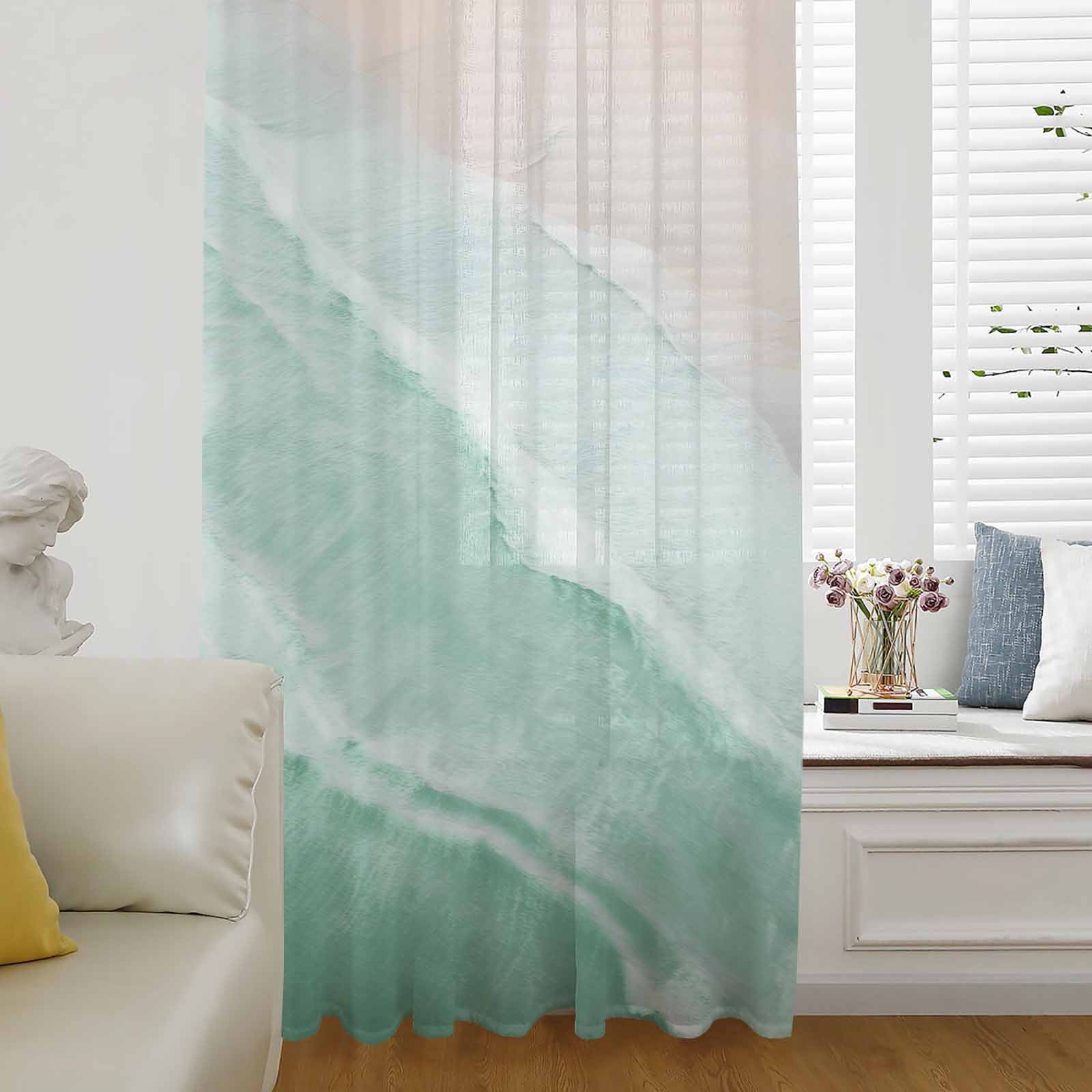 Turquoise Beach Window Curtain 84 Inches Long,Bohemian Sandy Gradient ...