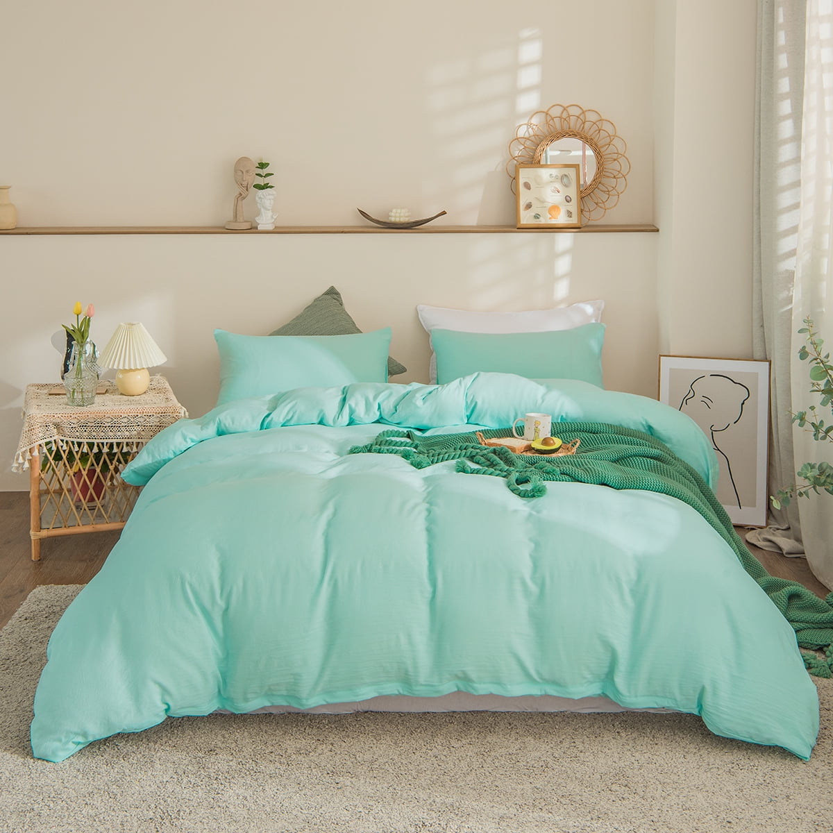 Turquoise Bedding Sets King Teal Blue Duvet Cover Set Solid Pattern ...