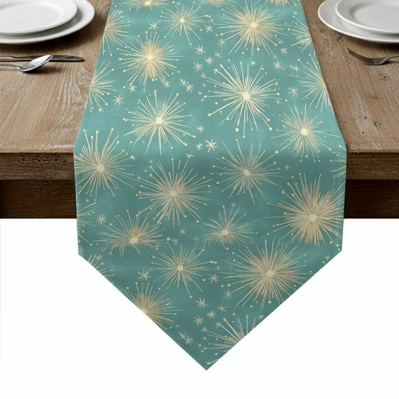 Turquoise Beige Dandelion Table Runner Linen Burlap Table Runner 90 ...