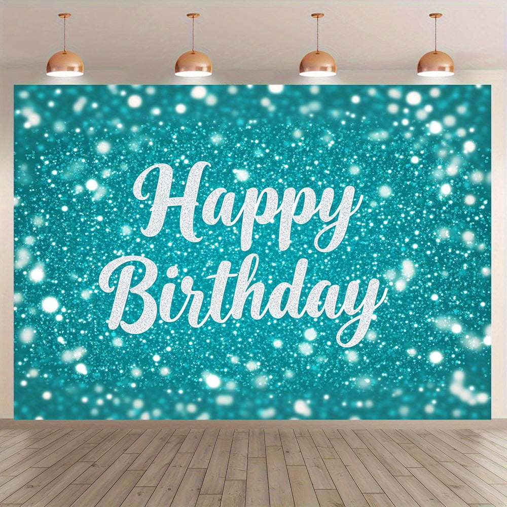 Turquoise Birthday Backdrop Teal Silver Happy Birthday Photography ...