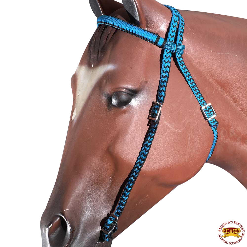 Turquoise Black Horse Bridle Headstall Flat Braided Paracord By Hilason ...