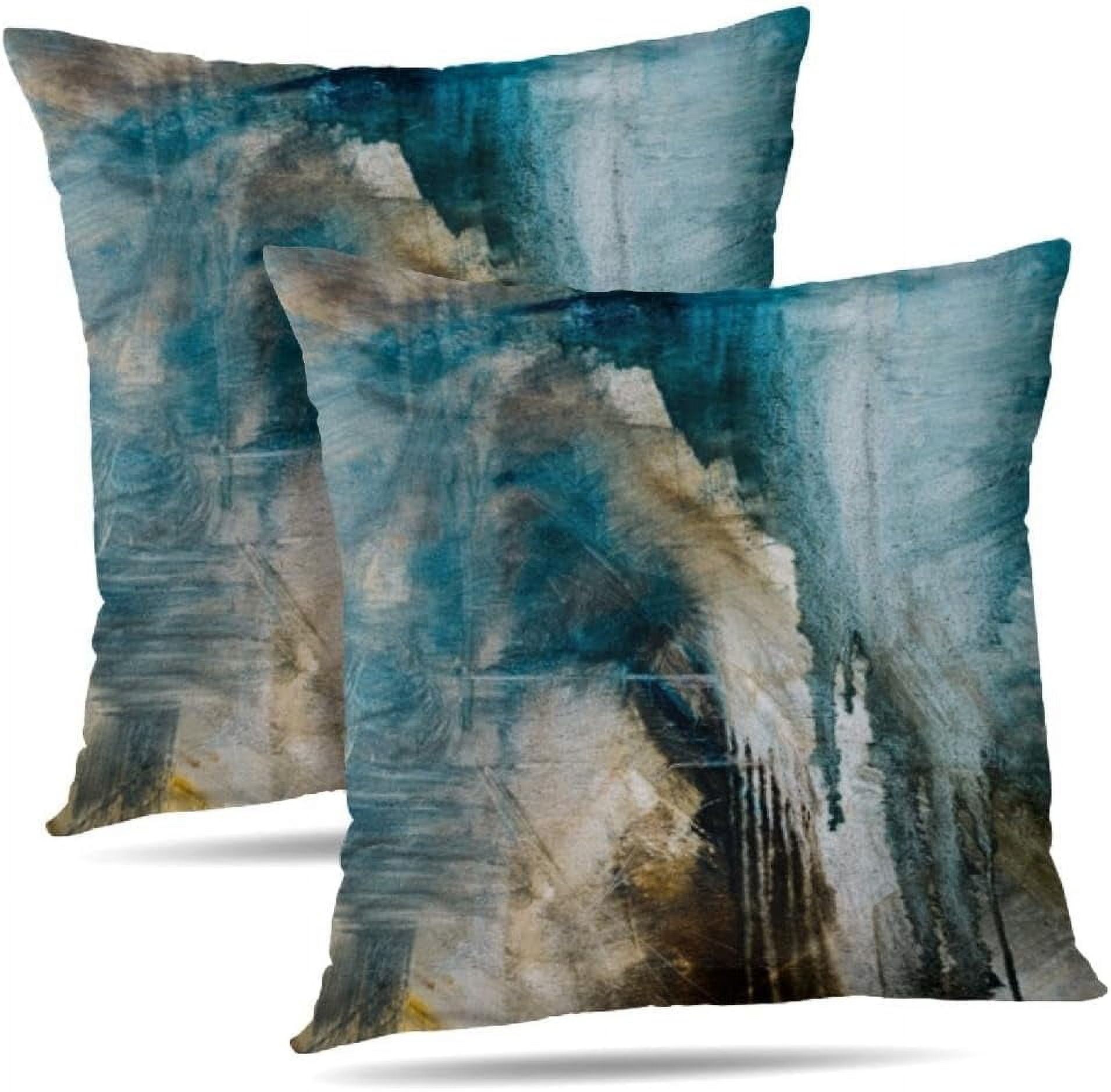 Turquoise and Black Throw Pillows Covers Teal Abstract Art Painting ...