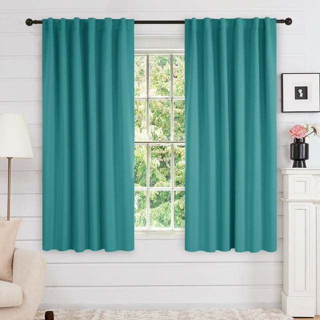 Turquoise Blackout Curtains for Bedroom 52"x45" inch Back Tab and Rod ...