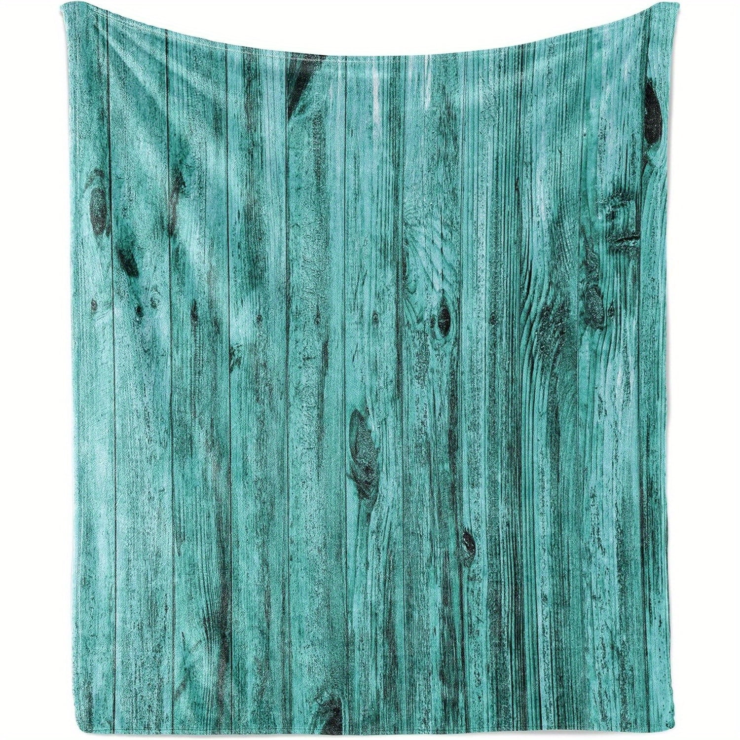 Turquoise Blanket with Vintage Wood Texture Print Knit Fabric ...