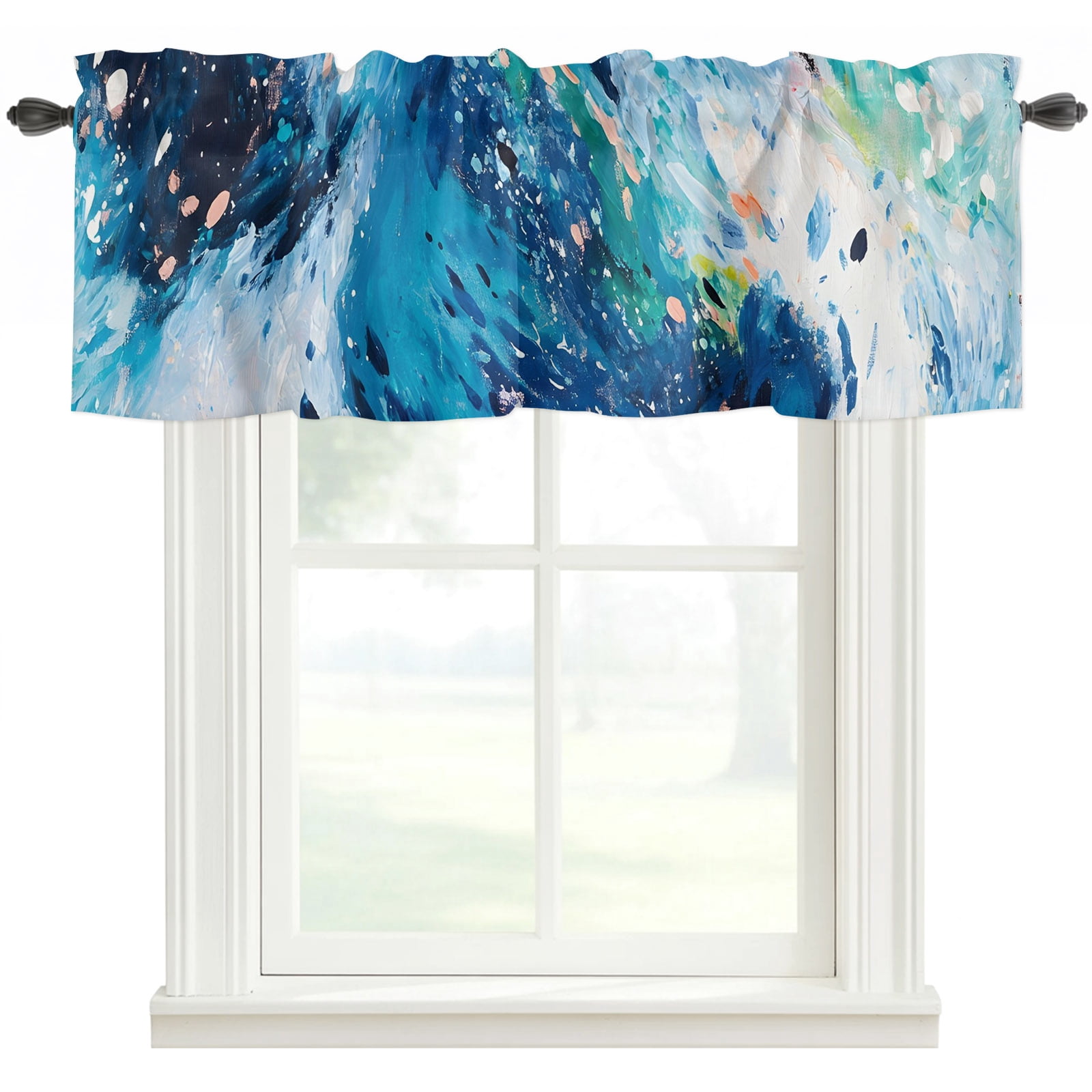 Turquoise Blue Abstract Valances for Windows Farmhouse Kitchen Curtains ...