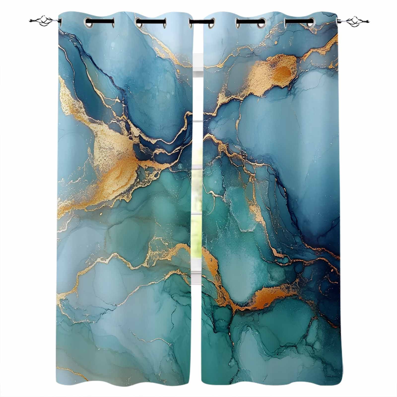 Turquoise Blue Blackout Curtains 90 Inches Long for Bedroom, Modern ...