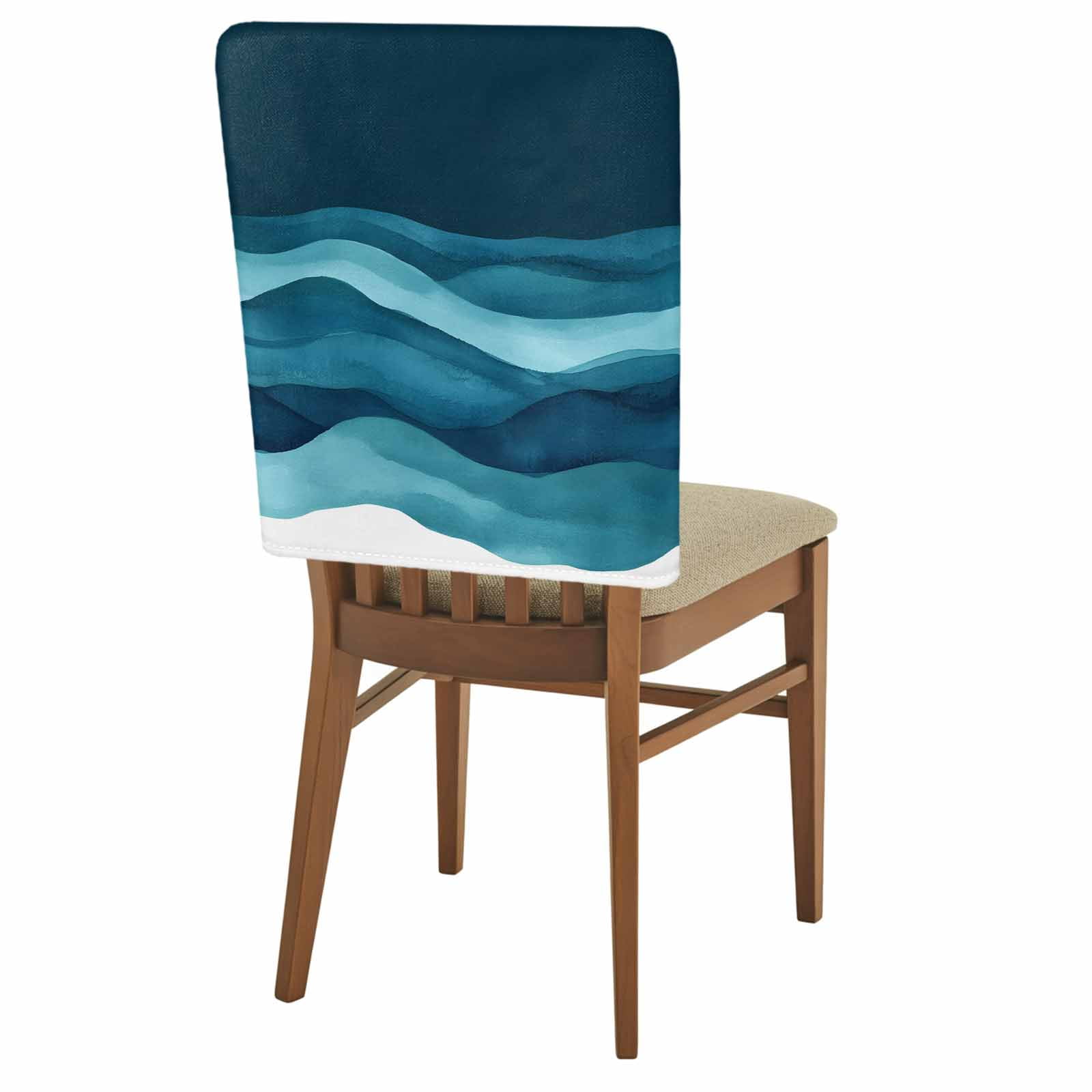 Turquoise Blue Chair Back Covers Set of 4, Water Ripple Abstract Gradient Waves Modern Stretch ...