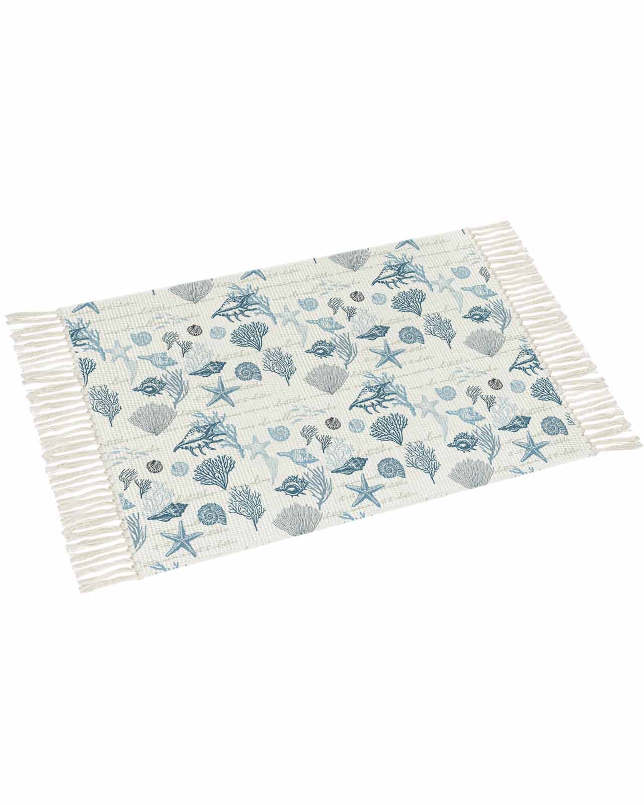 Turquoise Blue Coastal Entryway Rug 3'x5',Washable Woven Cotton Area ...