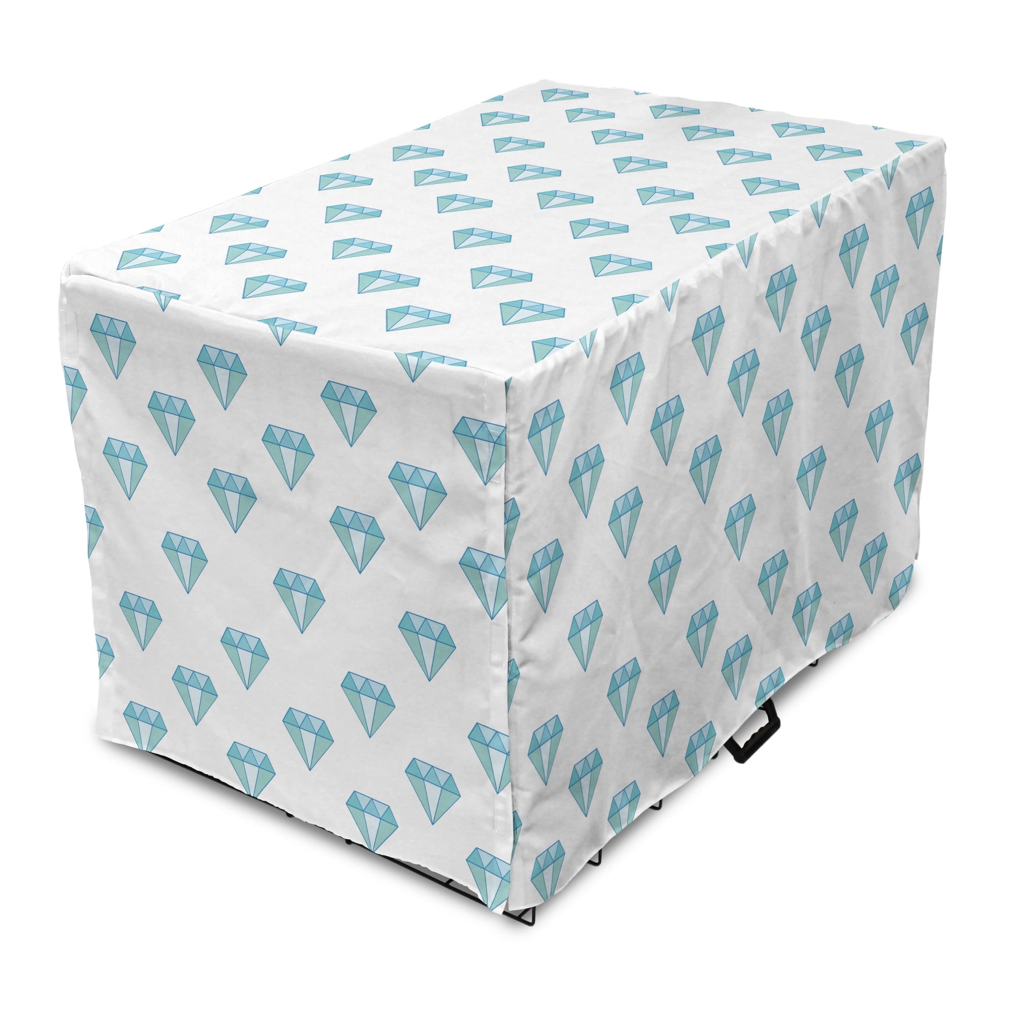 Turquoise Blue Dog Crate Cover, Pattern of Diamond Motif with Geometric ...