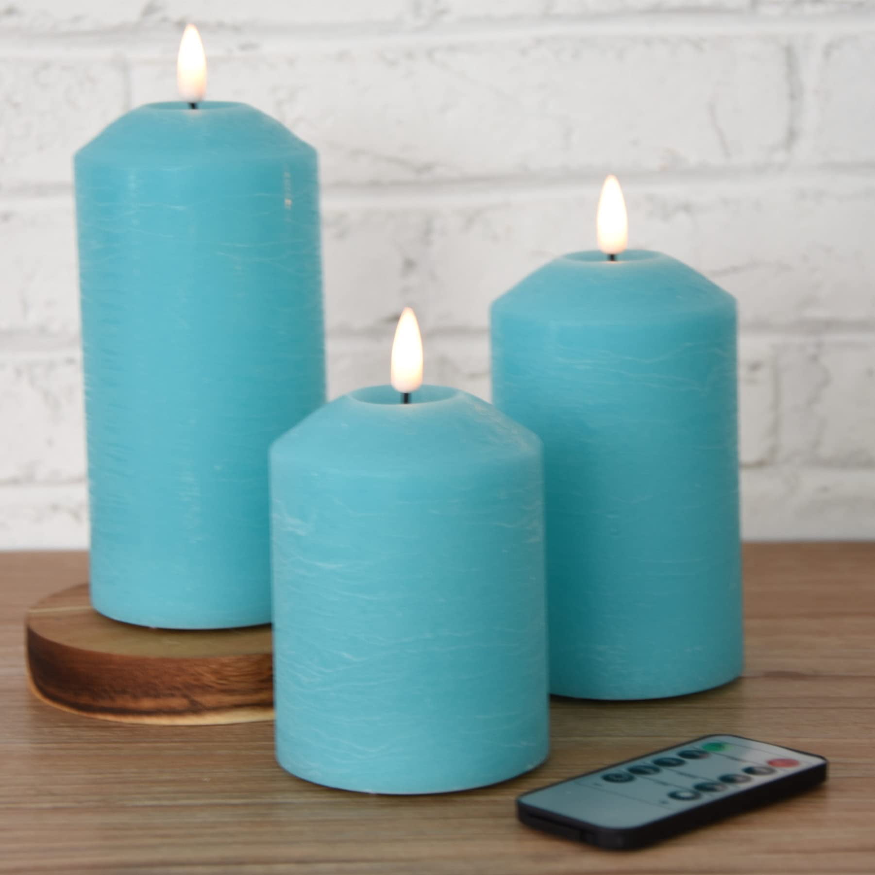 Turquoise Blue Flameless Pillar Candles with Remote Realistic ...