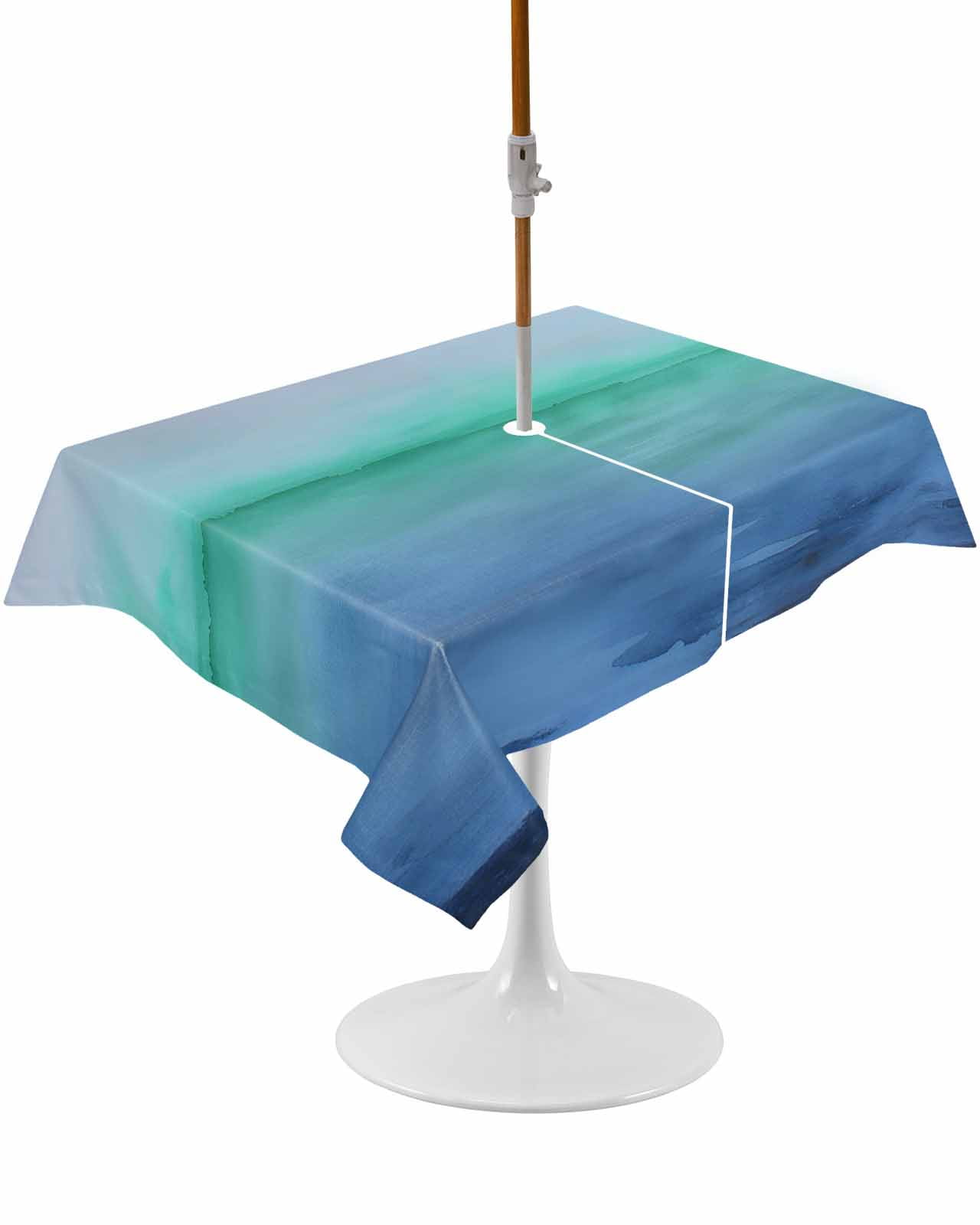 Turquoise Blue Gray Rectangle Outdoor Tablecloth, Waterproof Table ...