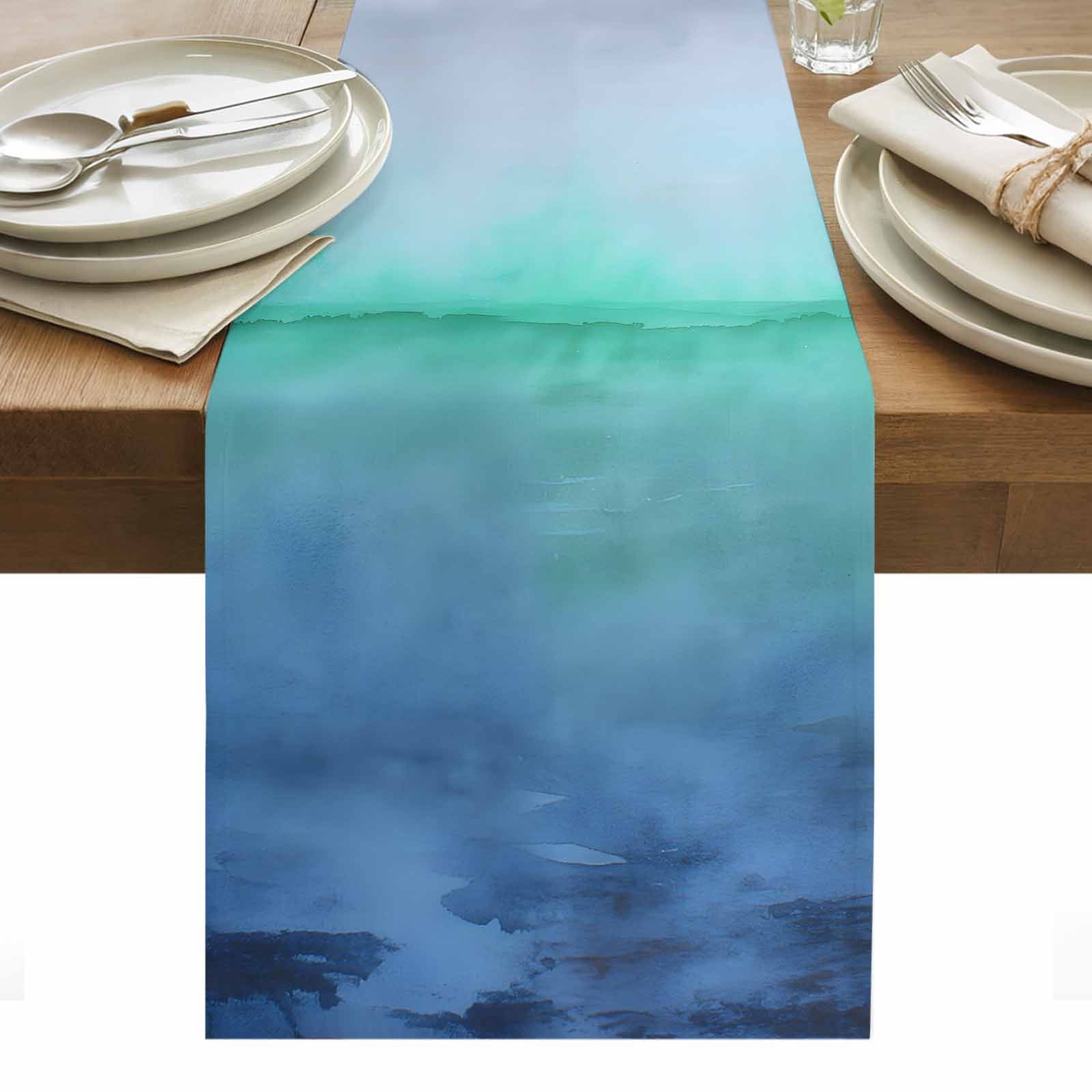 Turquoise Blue Gray Table Runner - 120 Inch Long, Kitchen Dining Table ...
