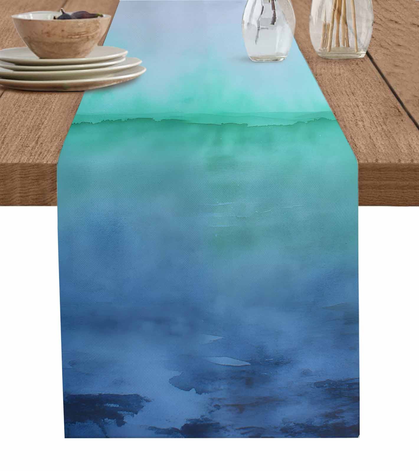 Turquoise Blue Gray Table Runner 72 Inches, Vintage Minimalist Ombre ...