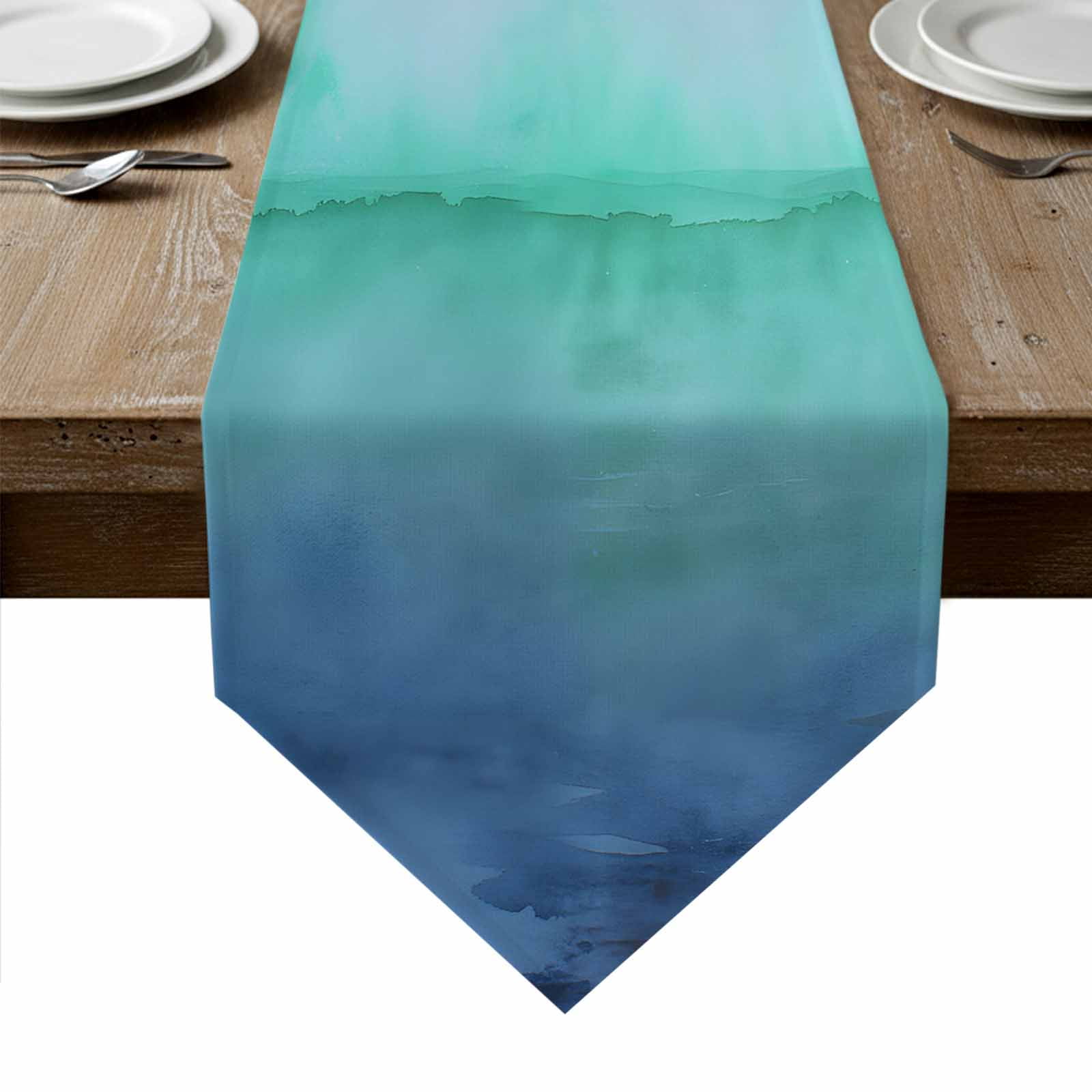 Turquoise Blue Gray Table Runner Linen Burlap Table Runner 108 Inches ...
