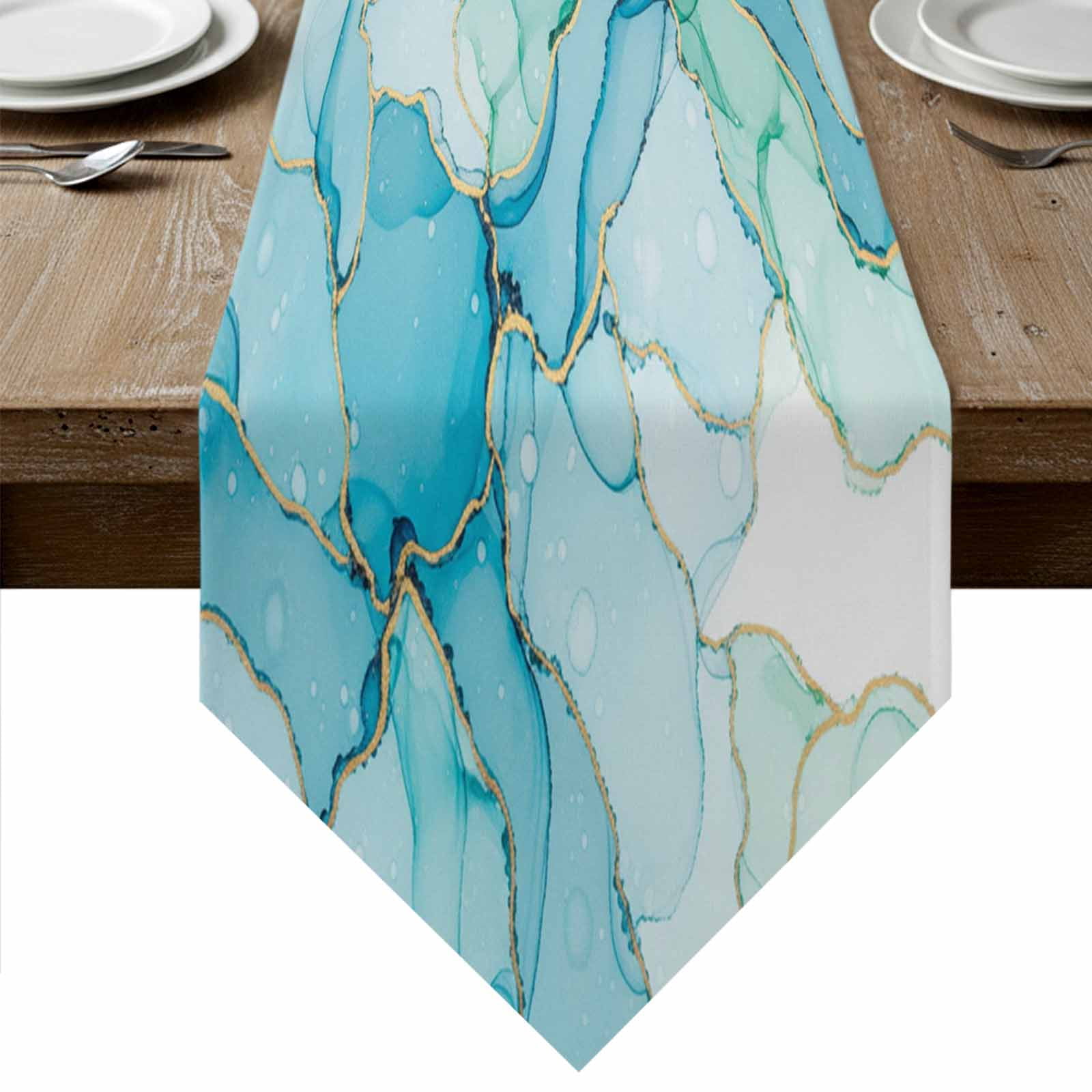 Turquoise Blue Marble Table Runner Linen Burlap Table Runner 72 Inches ...