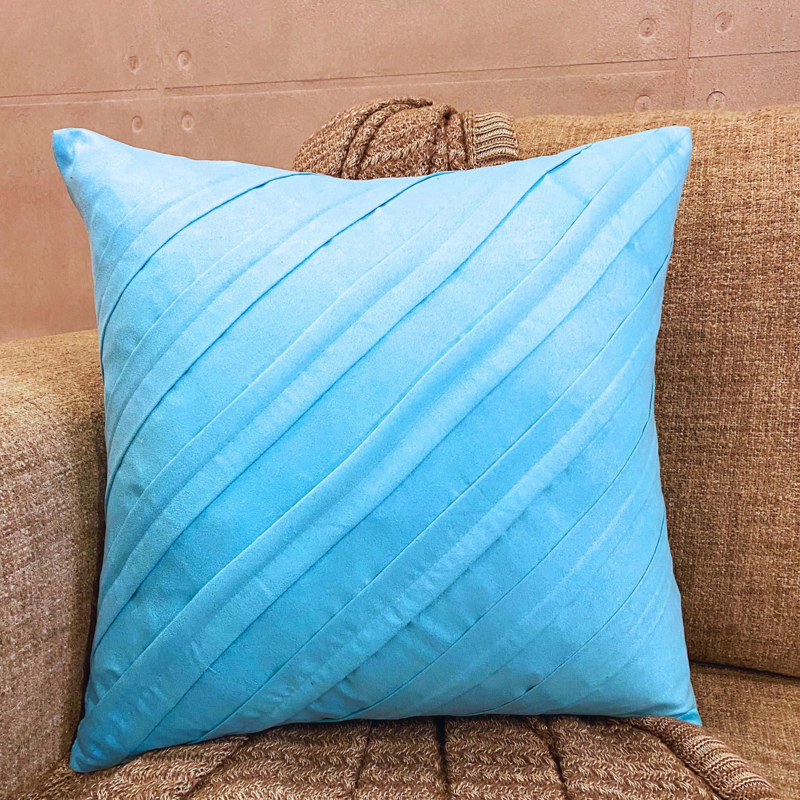 Turquoise Blue Pillow Cover, Textured Pintucks Solid Throw Pillow Cover ...