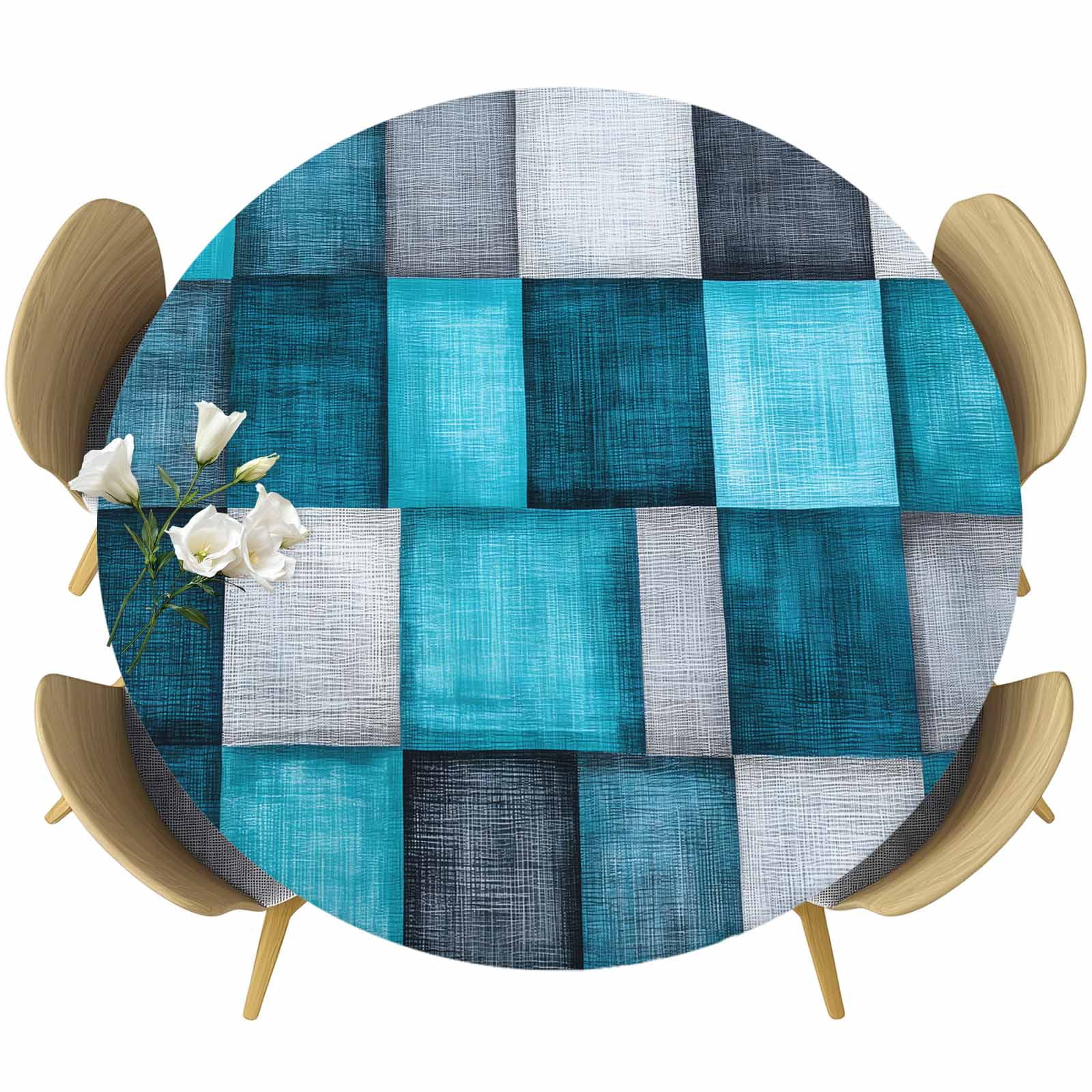 Turquoise Blue Round Tablecloth 55-60 Inch Round Fitted Table Cloth ...