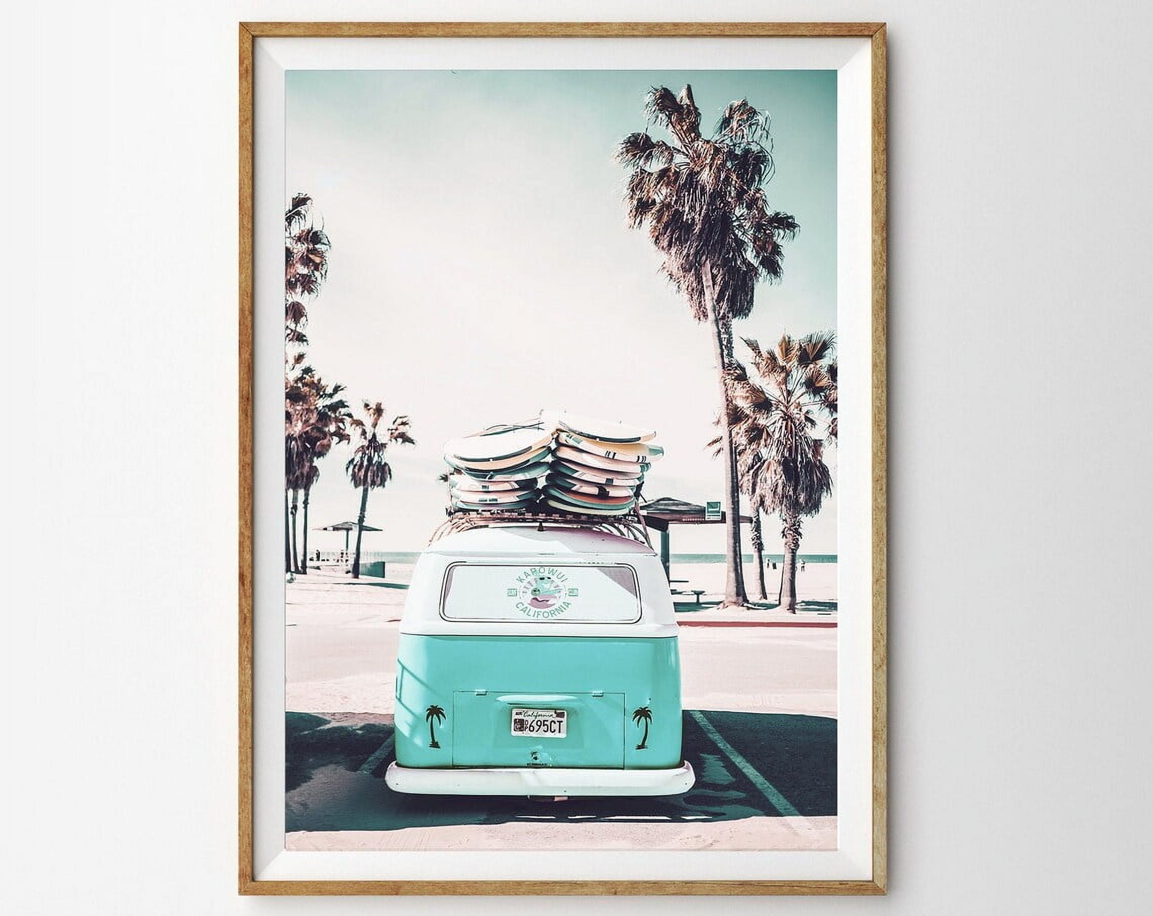 Turquoise Blue Surf Van Print Boho Beach Decor Surfing Camper Van Boy ...