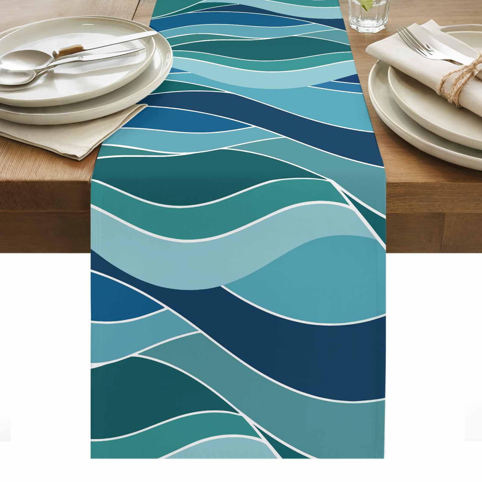 Turquoise Blue Table Runner - 70 Inch Long, Kitchen Dining Table Runner ...
