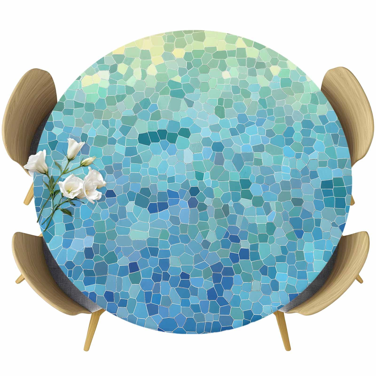 Turquoise Blue Teal Table Cloth, Round Fitted Tablecloths with Elastic ...