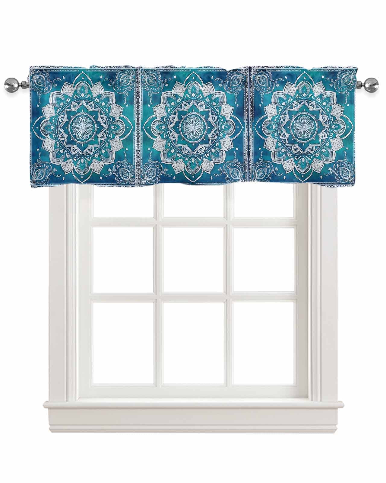 Turquoise Boho Kitchen Valances for Windows Farmhouse Linen Window ...