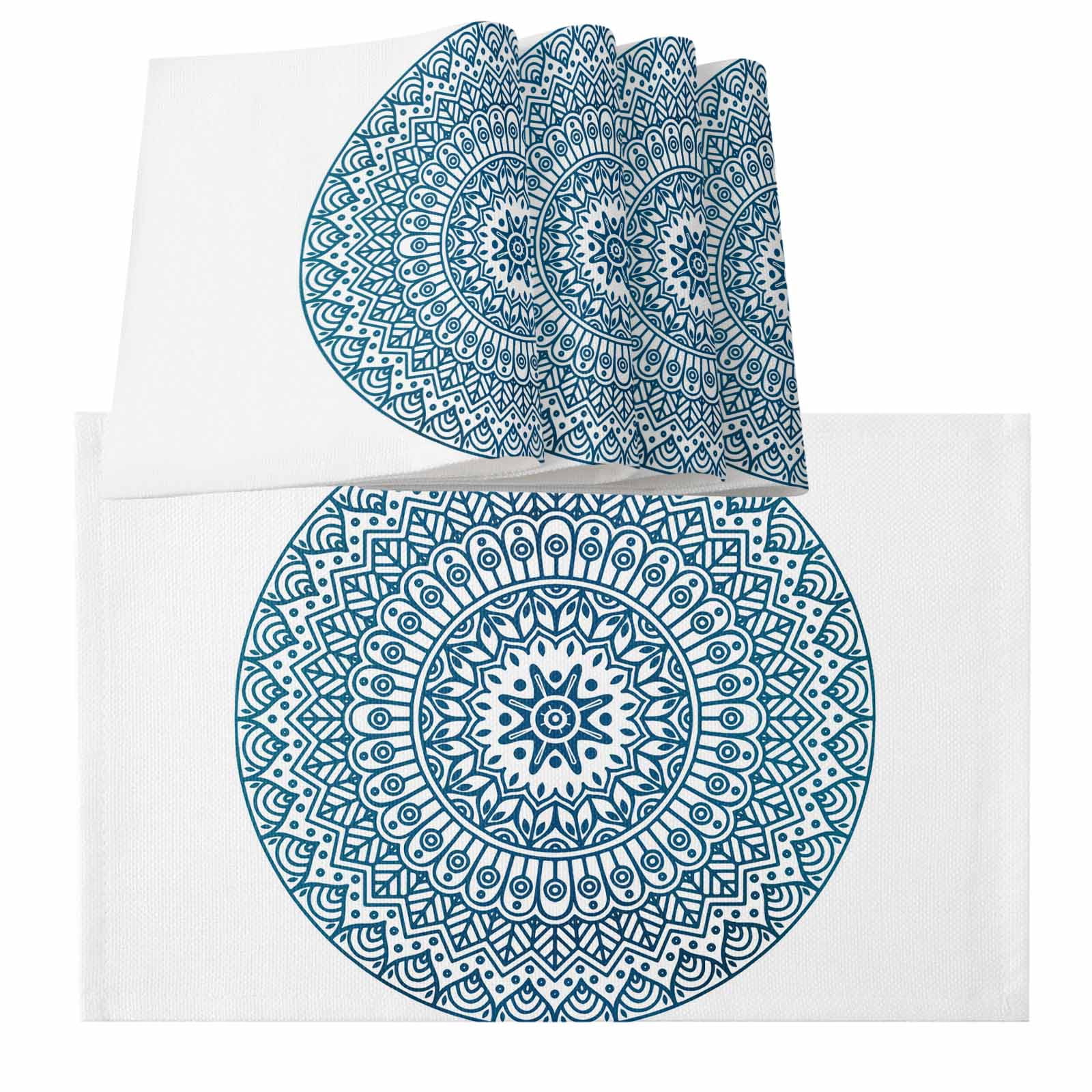 Turquoise Boho Retro Ethnic Teal Geometric Aesthetic Burlap Kitchen ...
