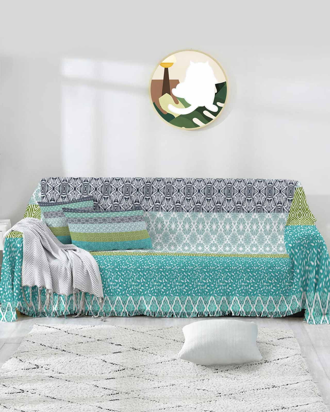 Turquoise Boho Sofa Covers for 3 Cushion Couch,Washable Sectional & L ...