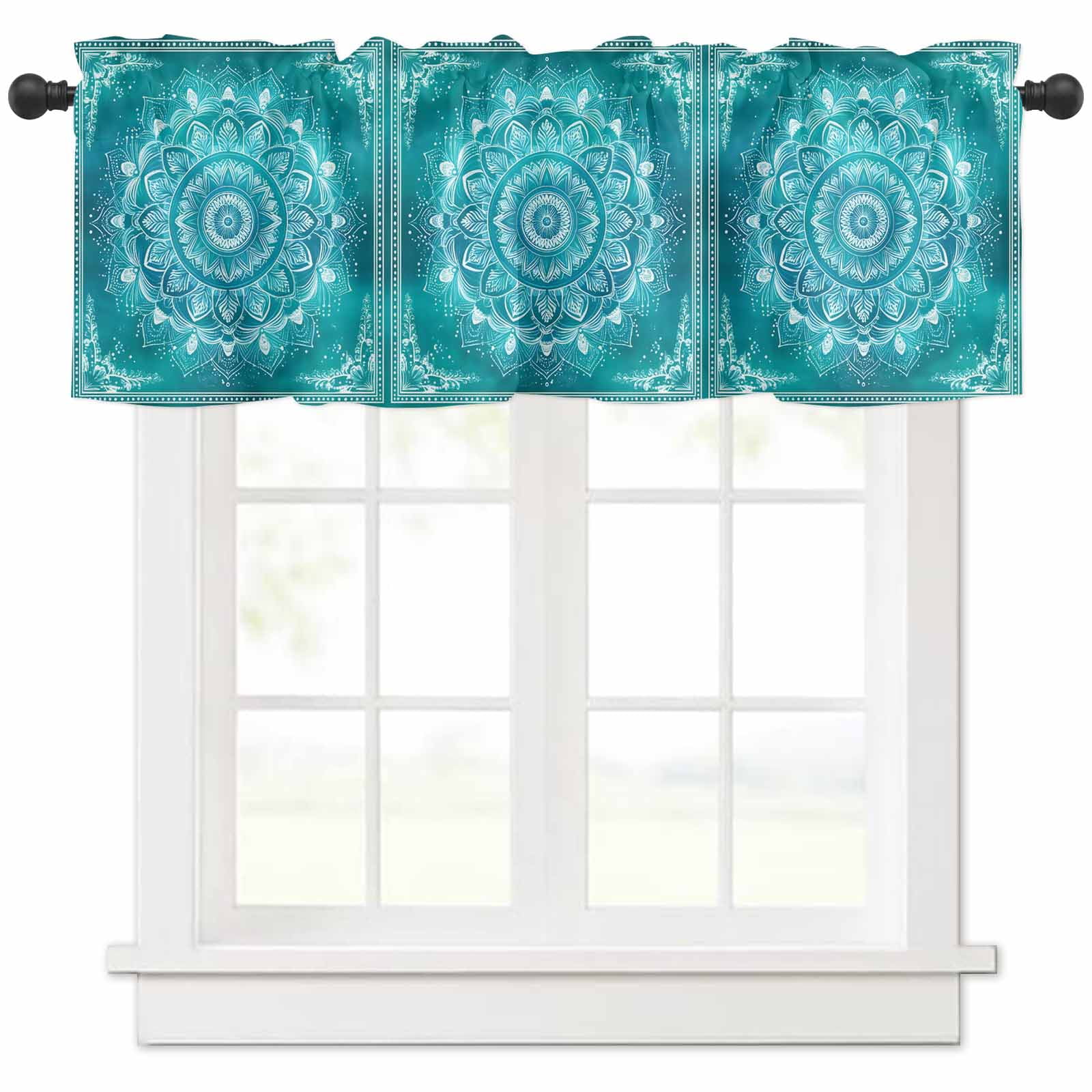 Turquoise Boho Valances for Windows Farmhouse Kitchen Curtains Valances ...