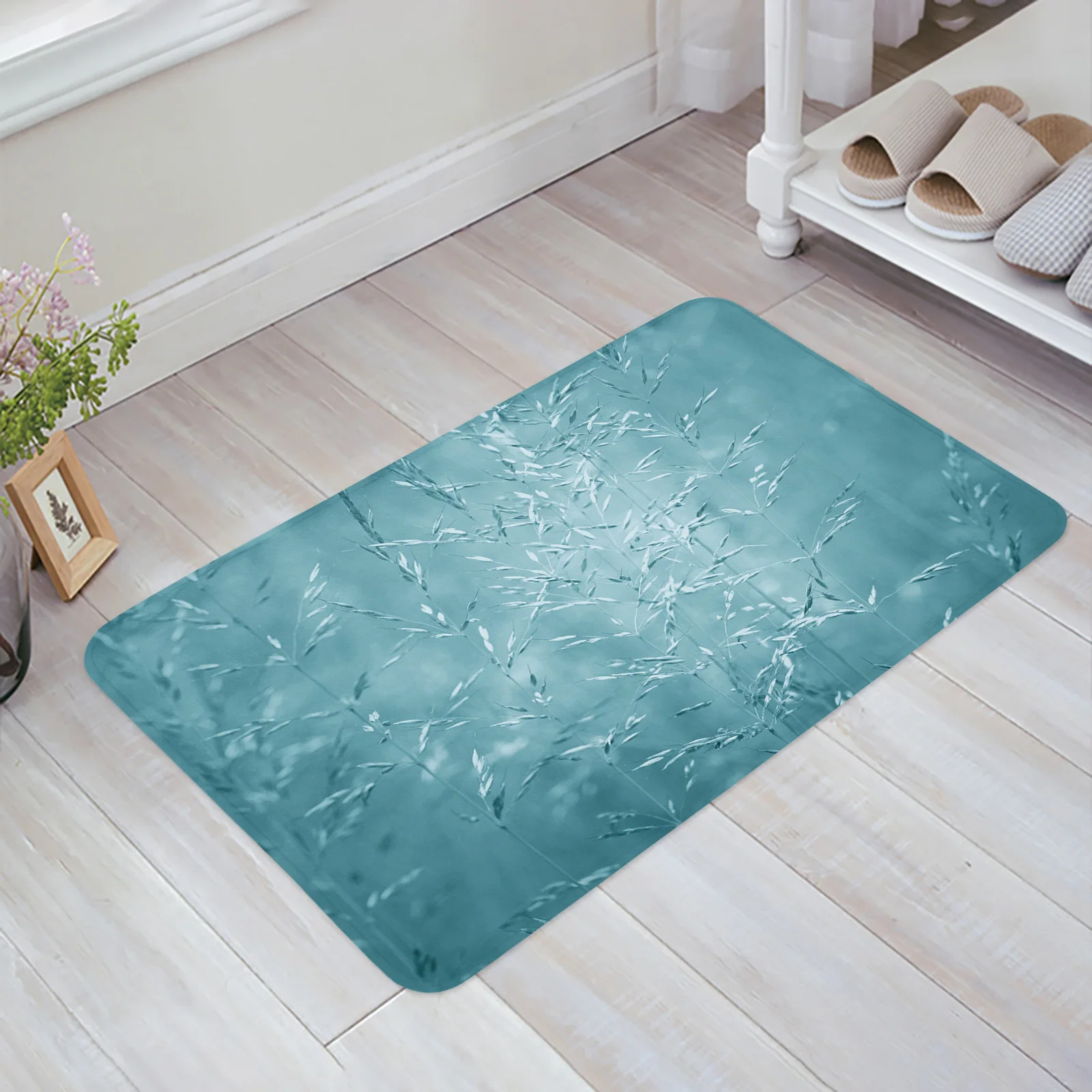 Turquoise Bright Plant Floor Mat Entrance Door Mat Living Room Kitchen ...