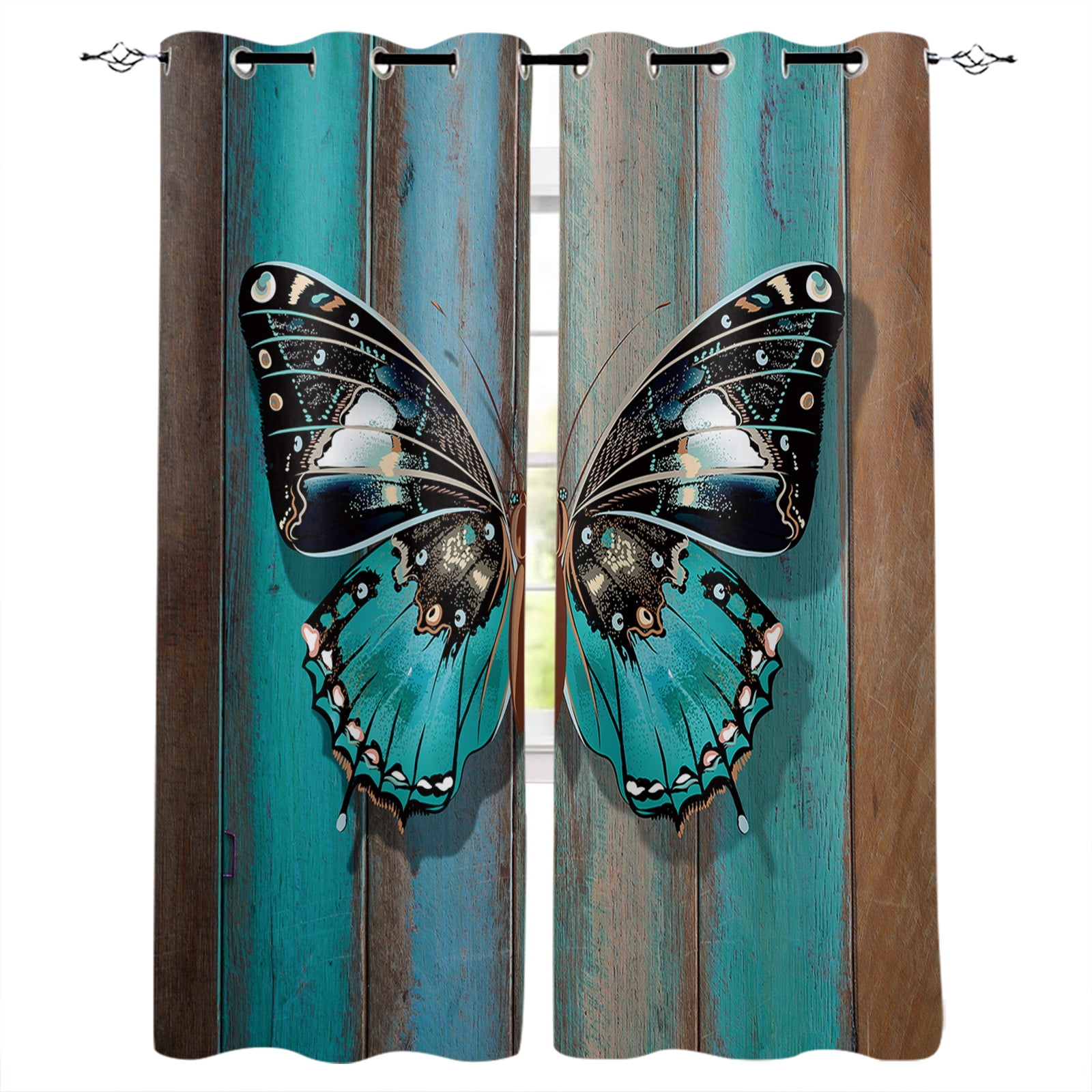 Turquoise Bright Plant Window Curtains Living Room Kitchen Curtains for ...