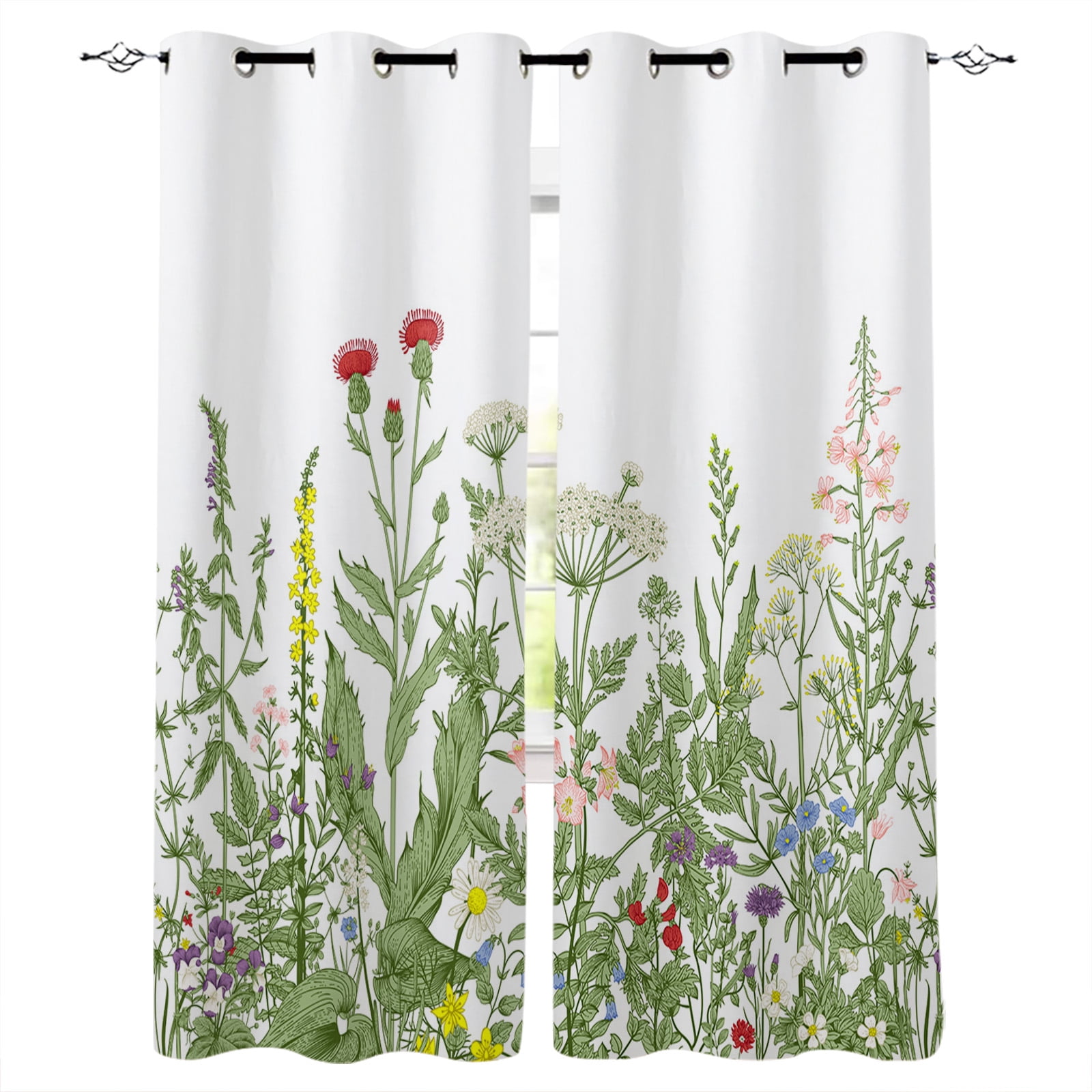Turquoise Bright Plant Window Curtains Living Room Kitchen Curtains for ...
