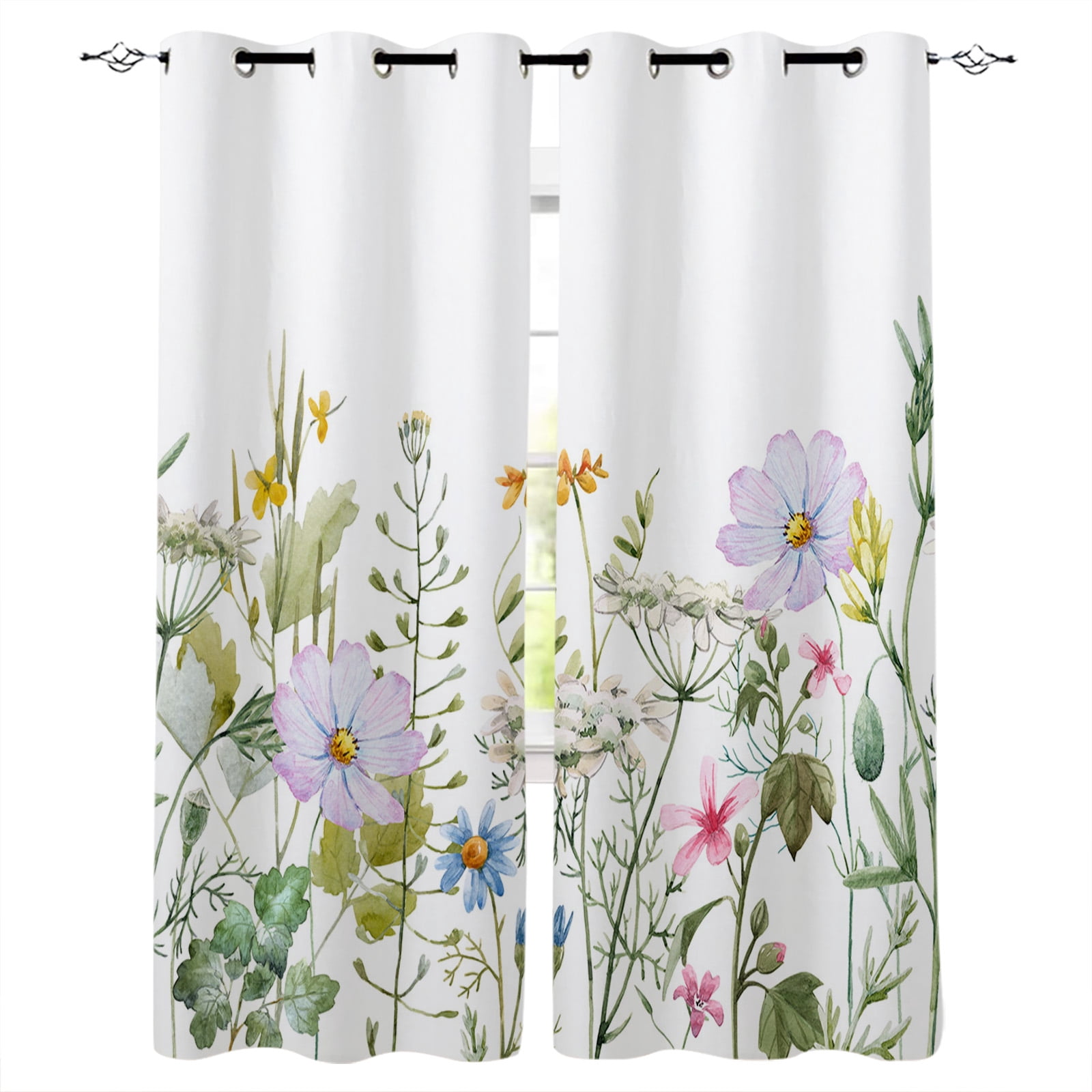 Turquoise Bright Plant Window Curtains Living Room Kitchen Curtains for ...