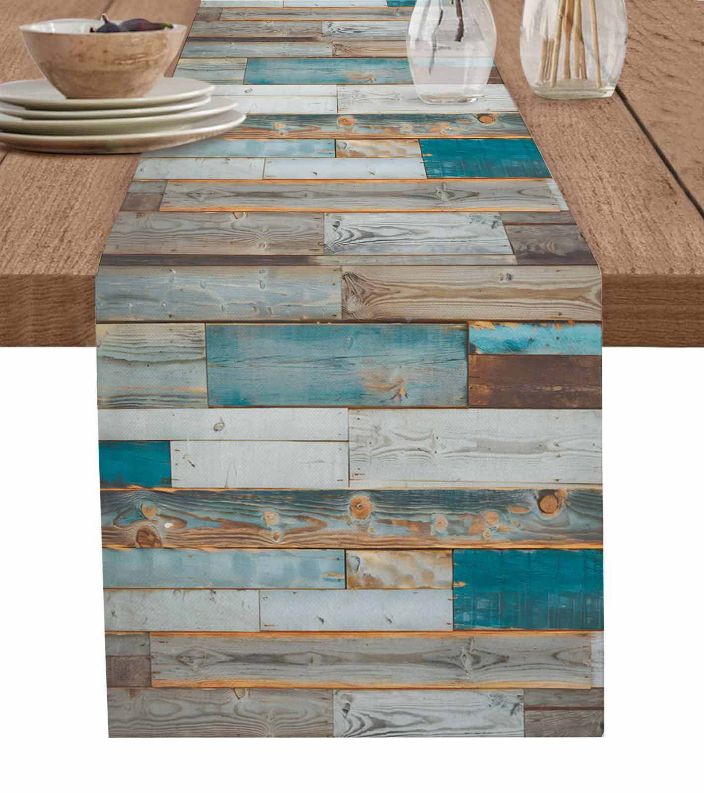 Turquoise Brown Burlap Cotton Table Runner 13x48 Inches Long, Vintage ...