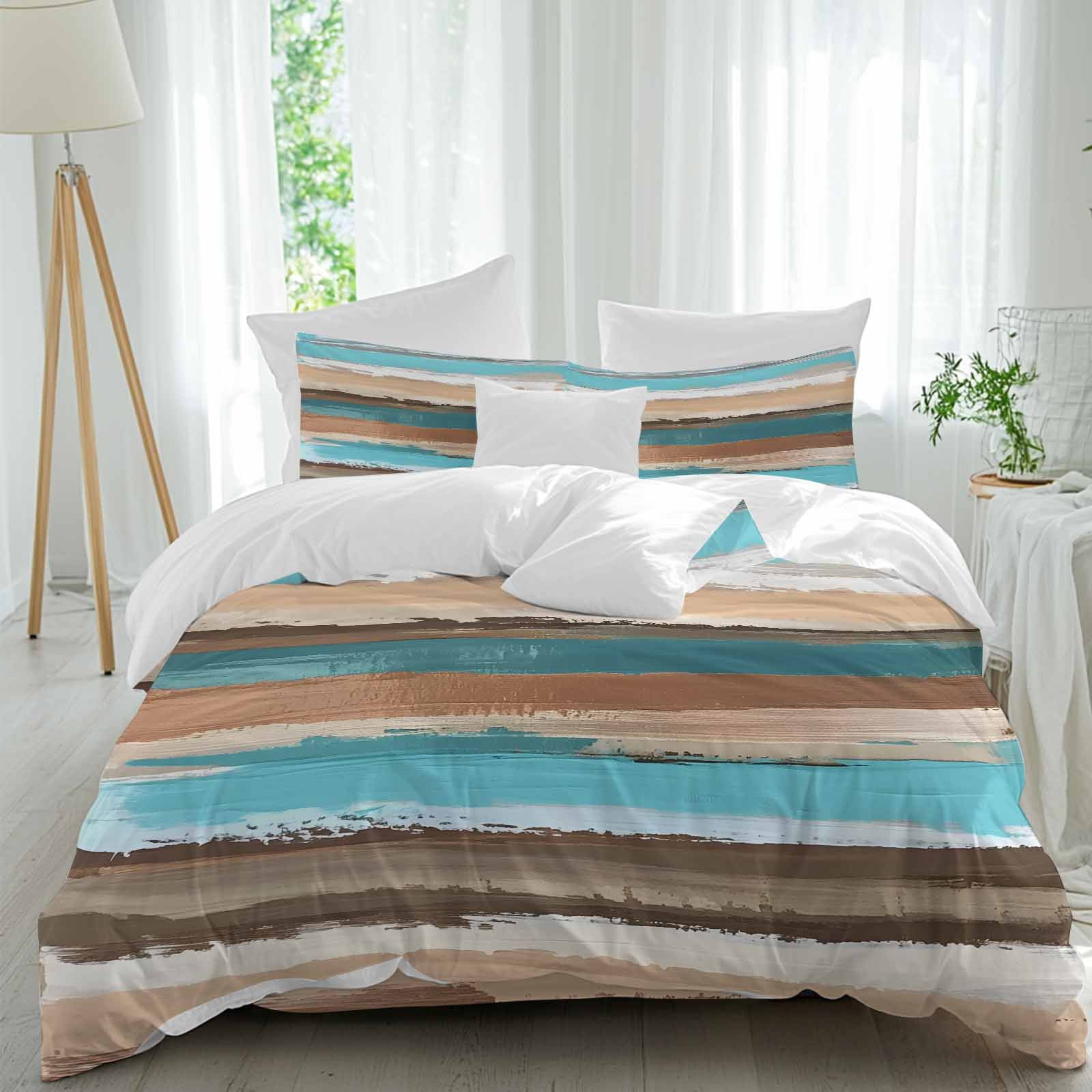 Turquoise Brown Gradient Duvet Cover Set Twin Size Vintage Abstract ...