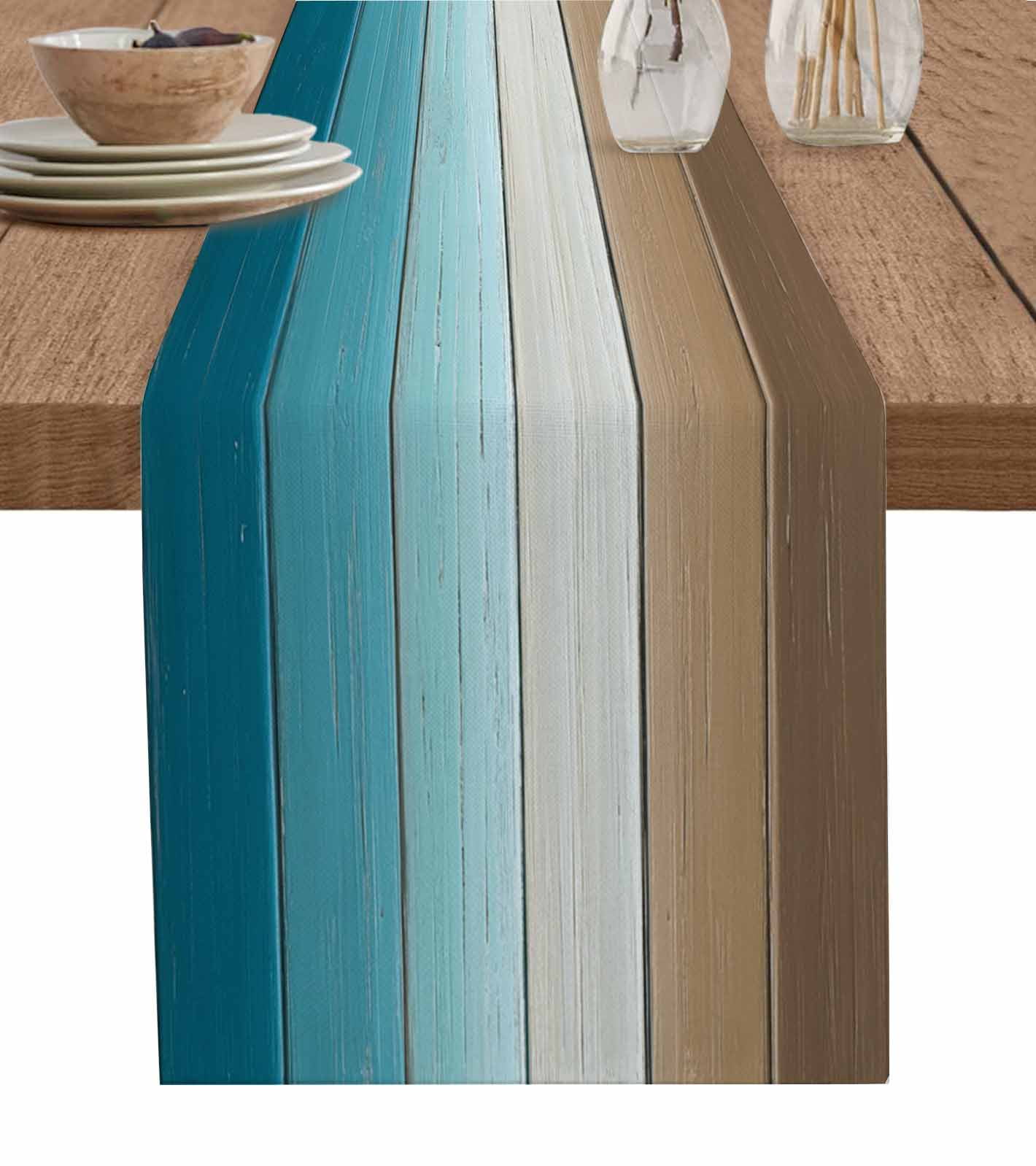 Turquoise Brown Gradient Table Runners 72 Inches Long, Cotton Linen ...