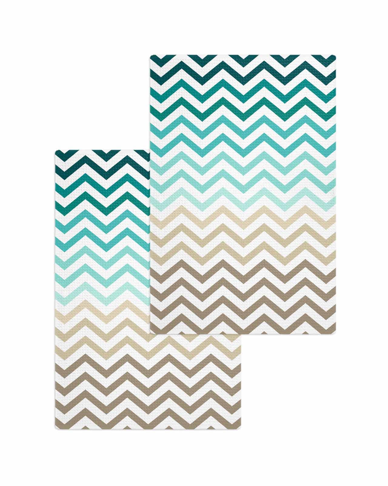 Turquoise Brown Kitchen Dish Towels for Drying Dishes Set of 2, Gradient Geometric Stripes ...