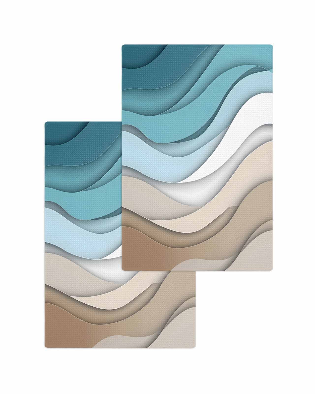 Turquoise Brown Kitchen Dish Towels for Drying Dishes Set of 2, Teal White Geometric Gradient ...