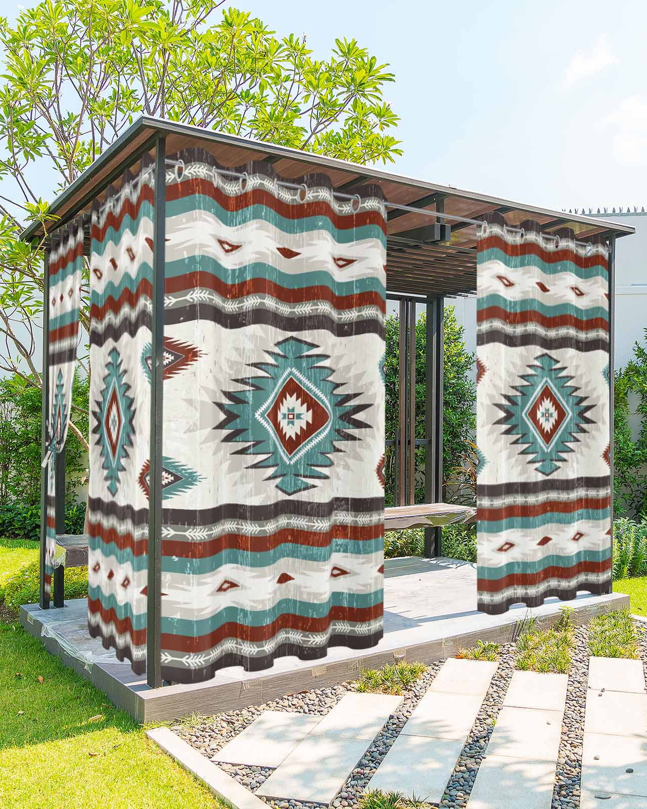 Turquoise Brown Outdoor Curtains for Patio Waterproof,Southwestern ...